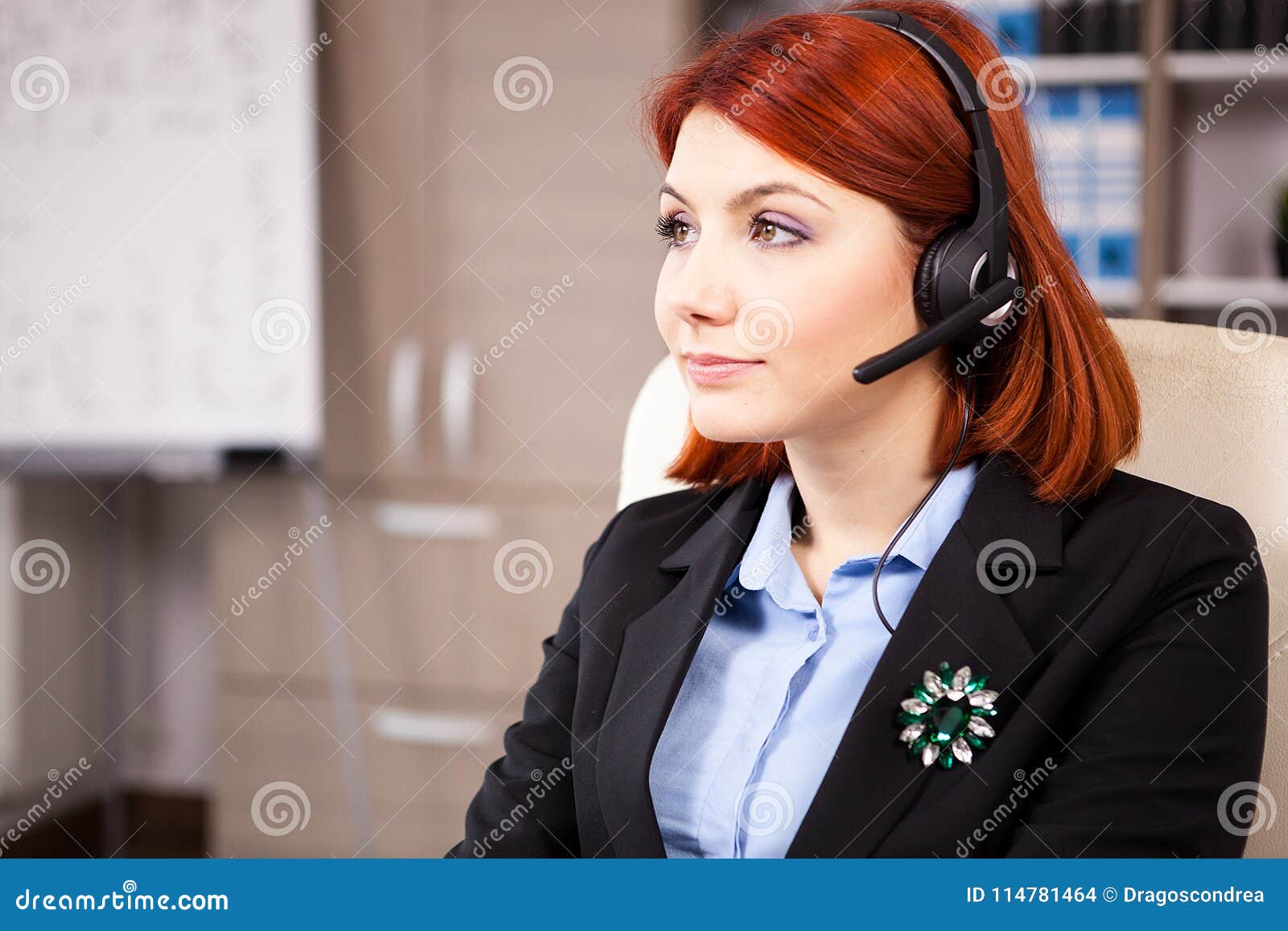 Smiling Customer Support Line Worker Stock Photo - Image of phone ...