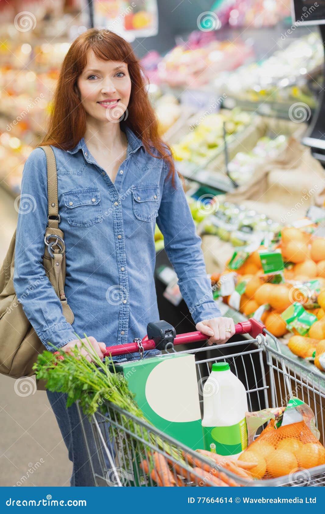 Smiling Customer Walking Around the Supermarket Stock Photo - Image of ...