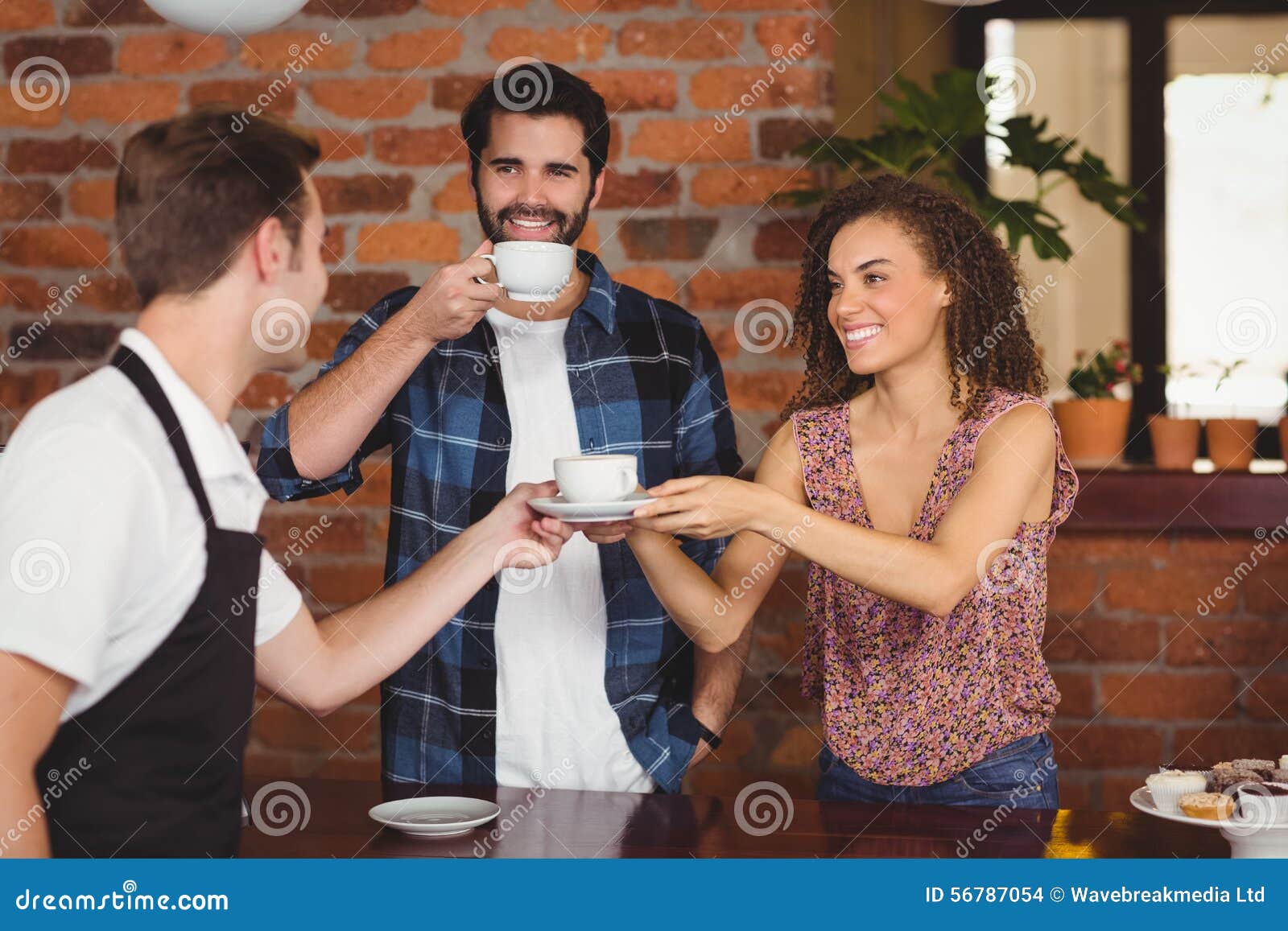 Smiling Customers Getting Cup of Coffee Stock Photo - Image of employed ...