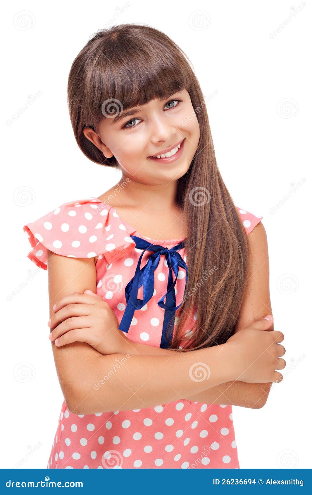 Smiling cute girl stock photo. Image of hand, folded - 26236694
