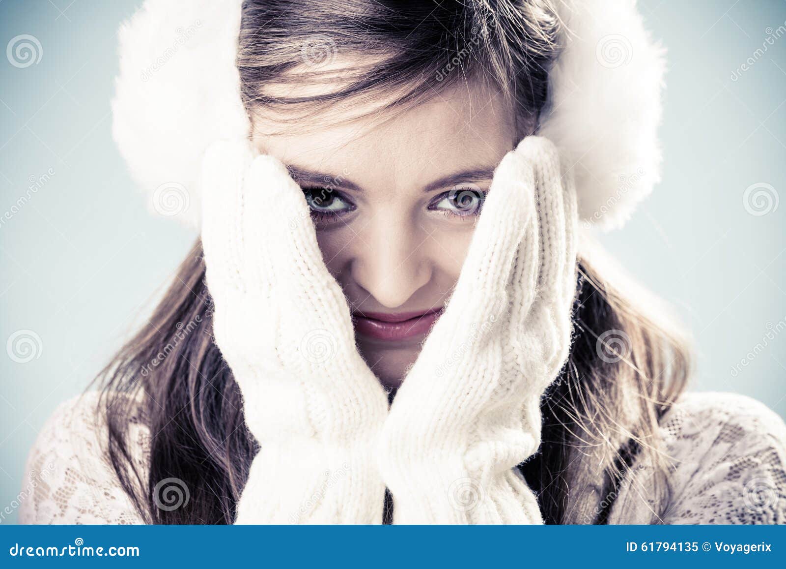 Smiling Cute Pretty Woman Girl In Earmuffs Stock Image Image Of