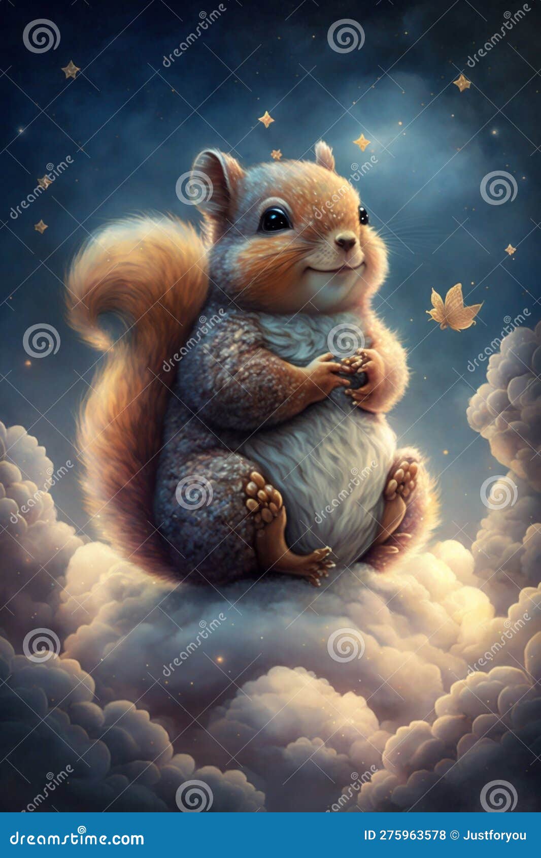 Smiling Cute Squirrel on Cloud with Starry Sky. Generative Ai Stock ...