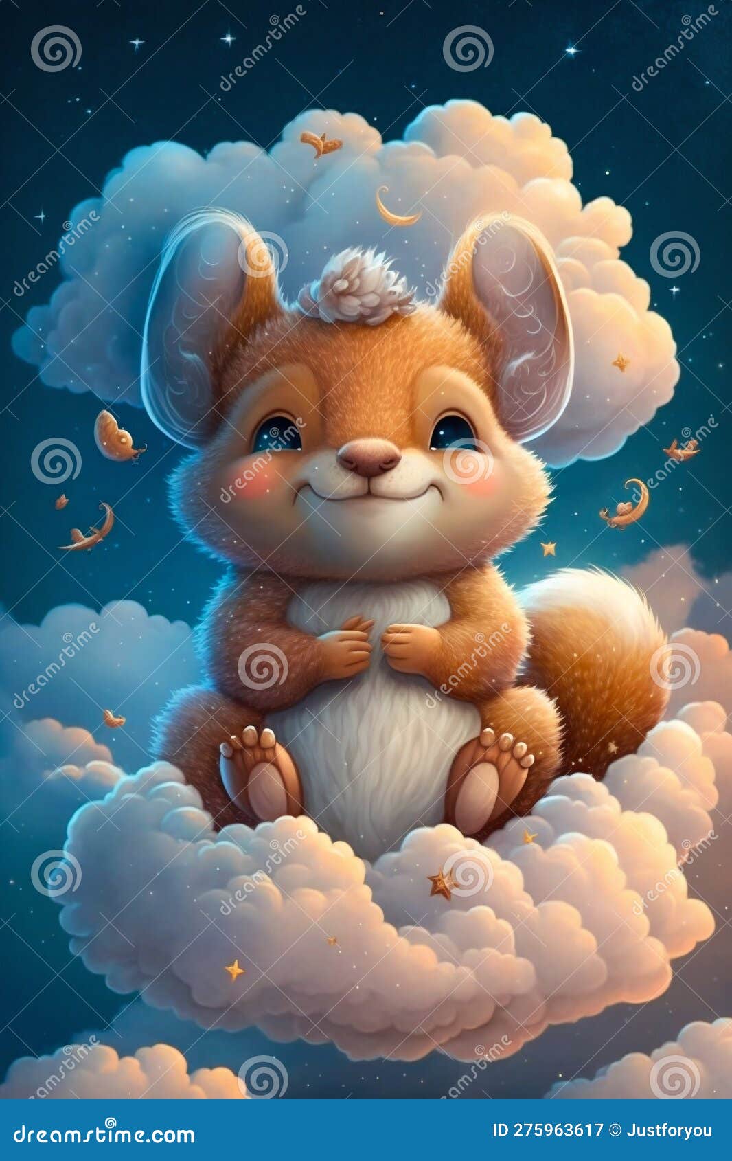 Smiling Cute Squirrel on Cloud with Starry Sky. Generative Ai Stock ...