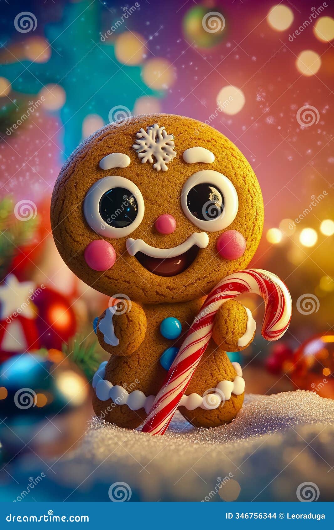 A Smiling 3D Gingerbread Cookie with Big, Expressive Eyes, Holding a ...