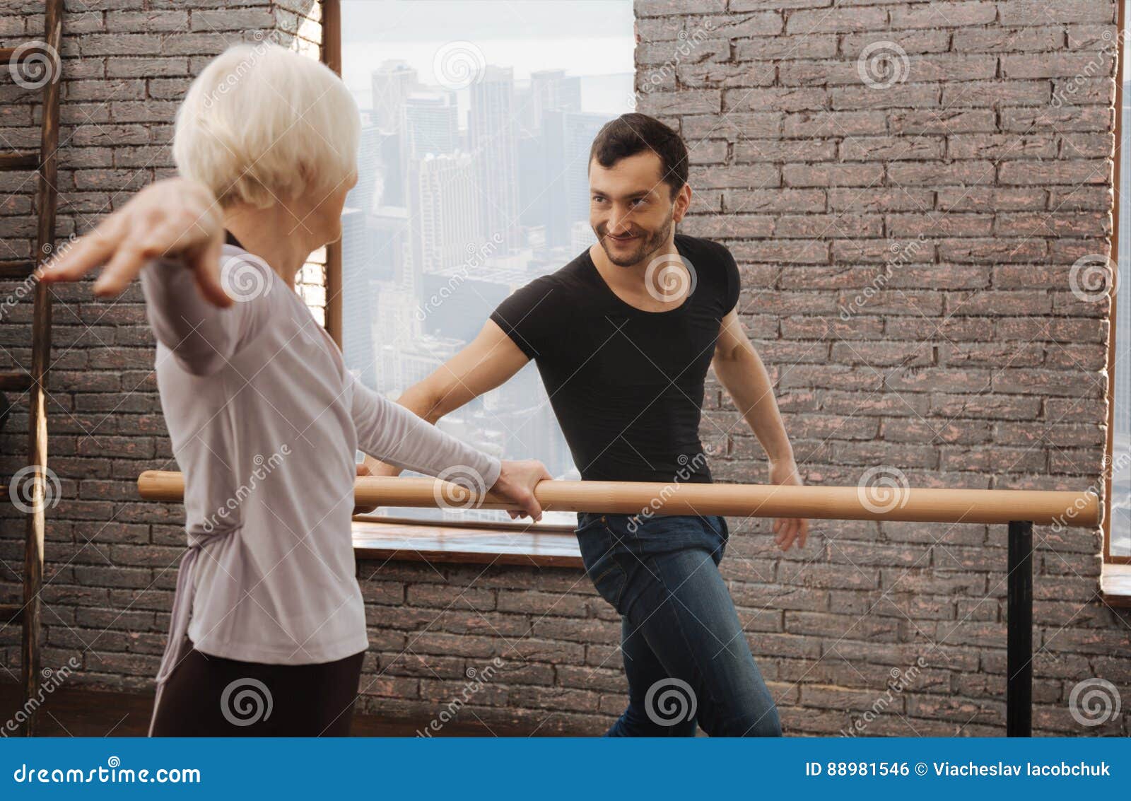 Smiling Dance Instructor Teaching Pensioner in the Dance Studio Stock ...