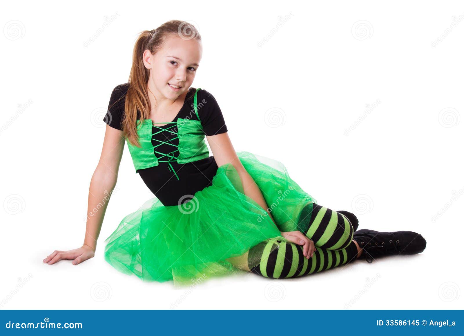 Smiling Dancer in Green Tutu Skirt Sitting Stock Image - Image of ...