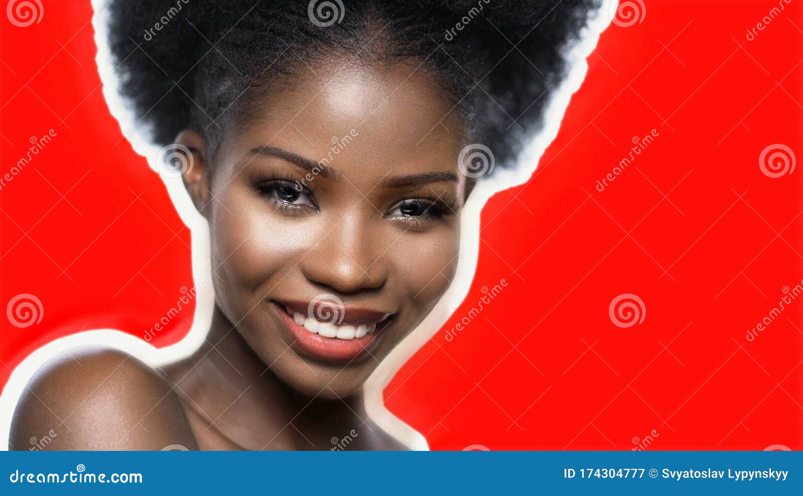 Smiling Dark Skinned Woman With Naked Shoulders Stock Image Image Of