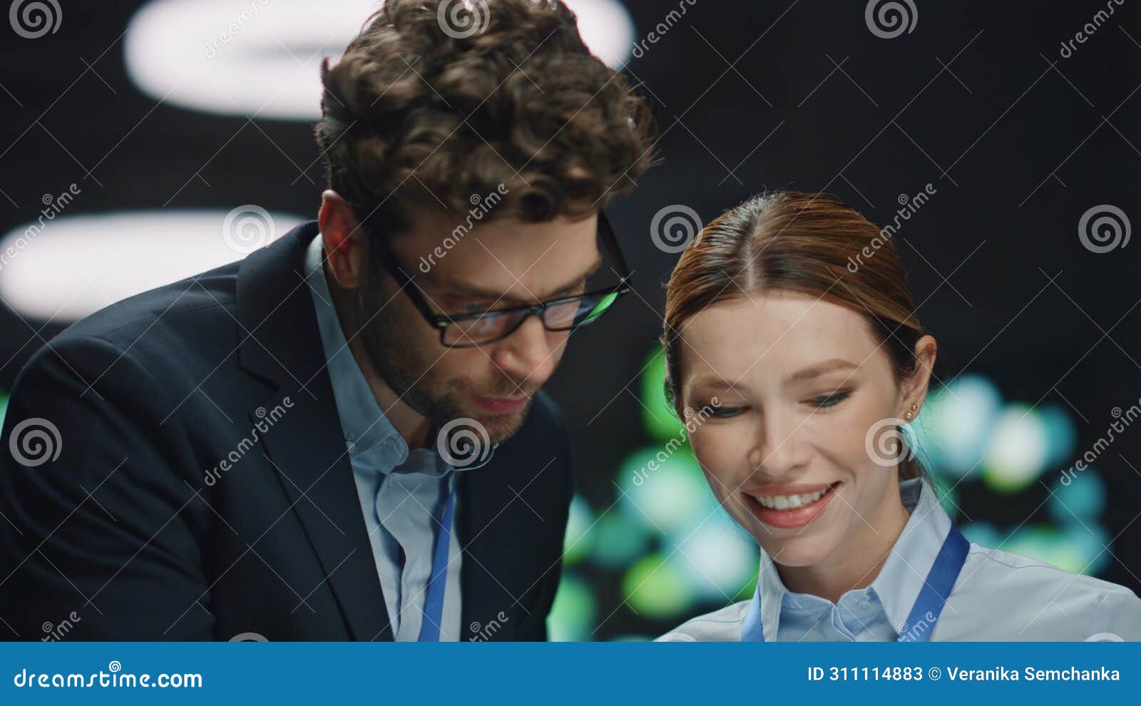 Smiling Data Center Specialists Talk Having Discussion Night Server ...