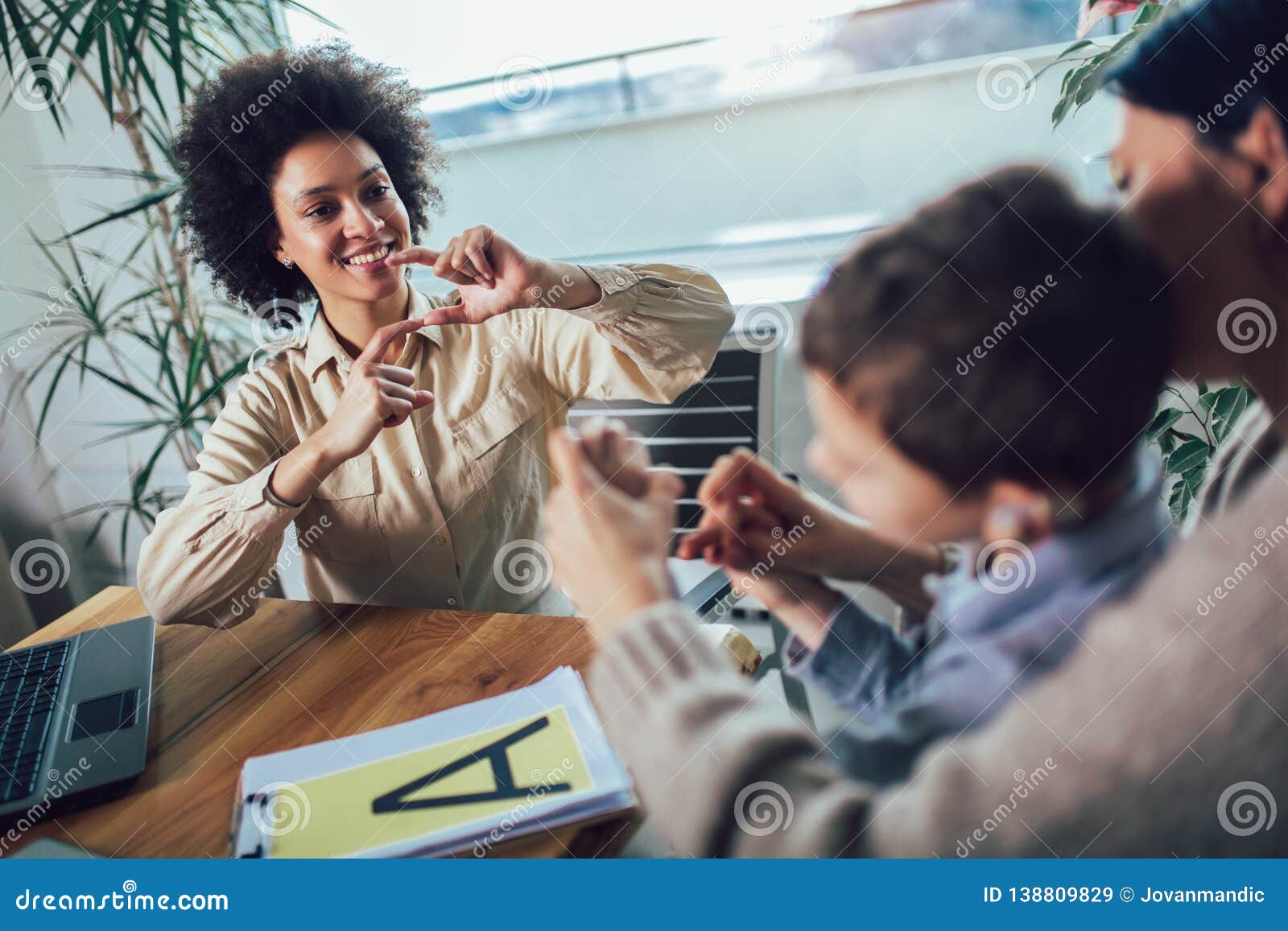 Smiling Deaf Boy Learning Sign Language Stock Image - Image of deaf ...