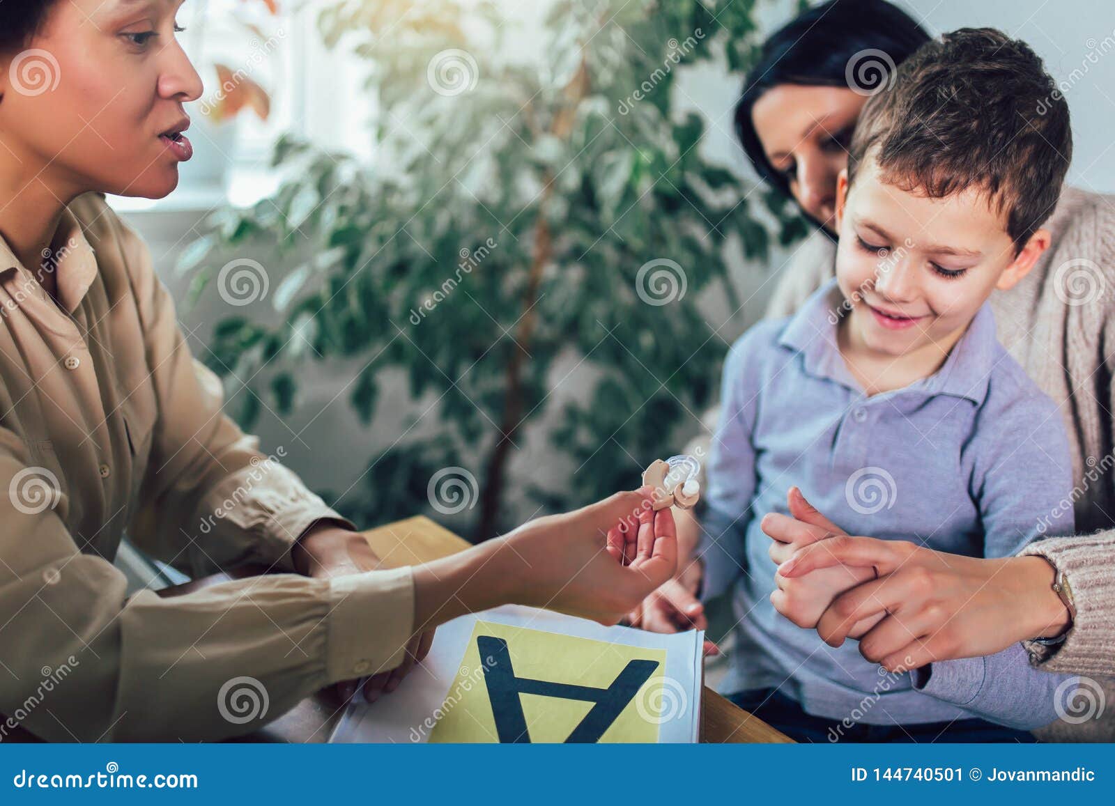 Smiling Deaf Boy Learning Sign Language. Stock Image - Image of ...