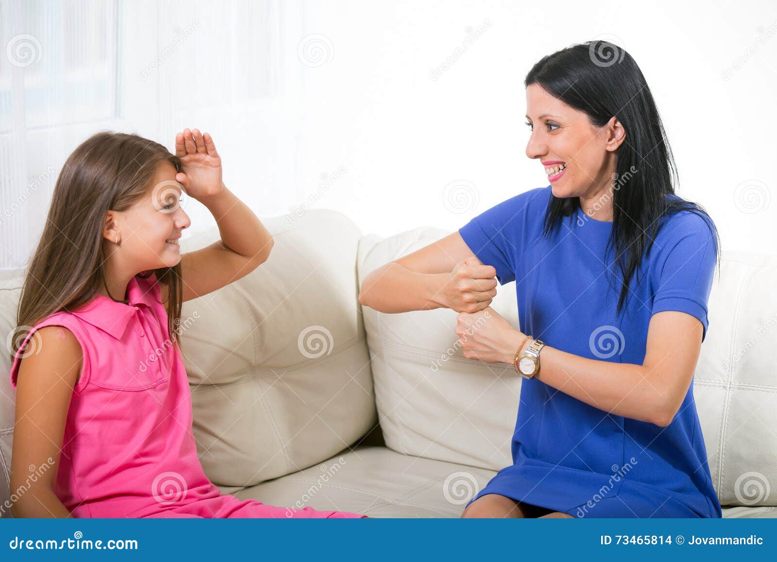 Smiling Deaf Girl Learning Sign Language Stock Photo - Image of digital ...