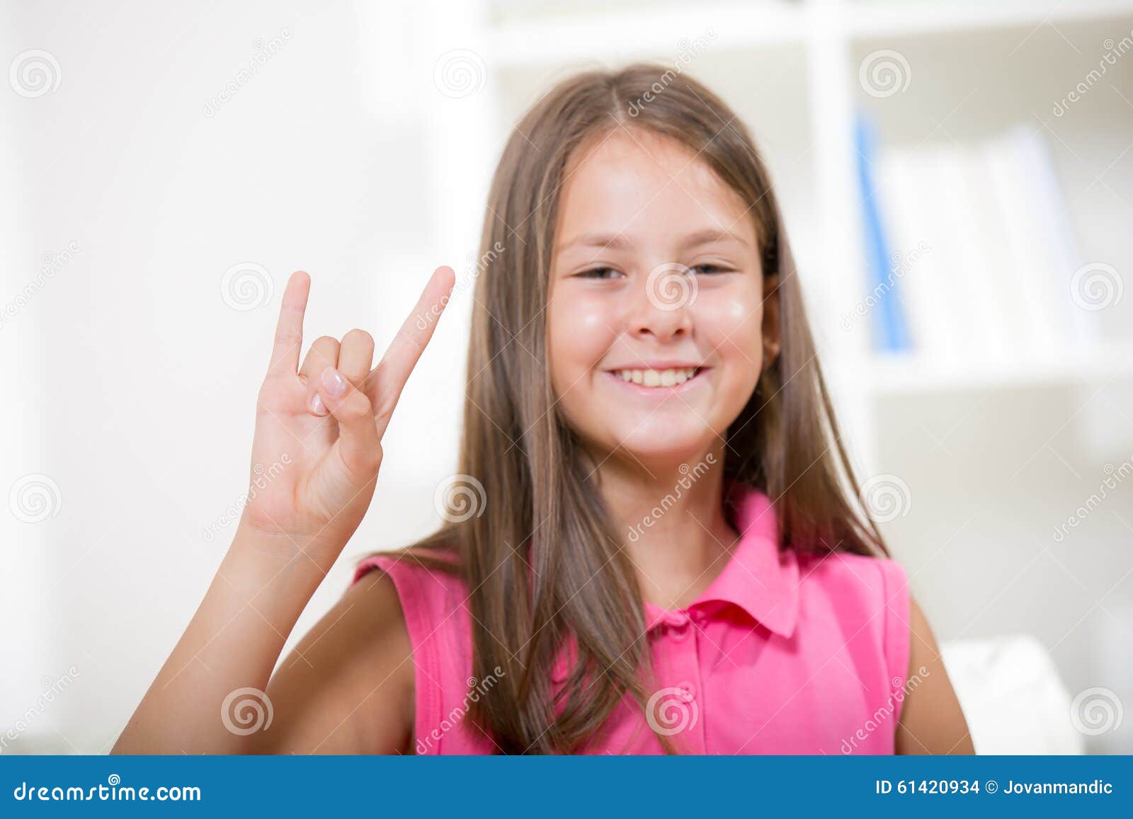 Smiling Deaf Girl Using Sign Language Stock Photo - Image of child ...