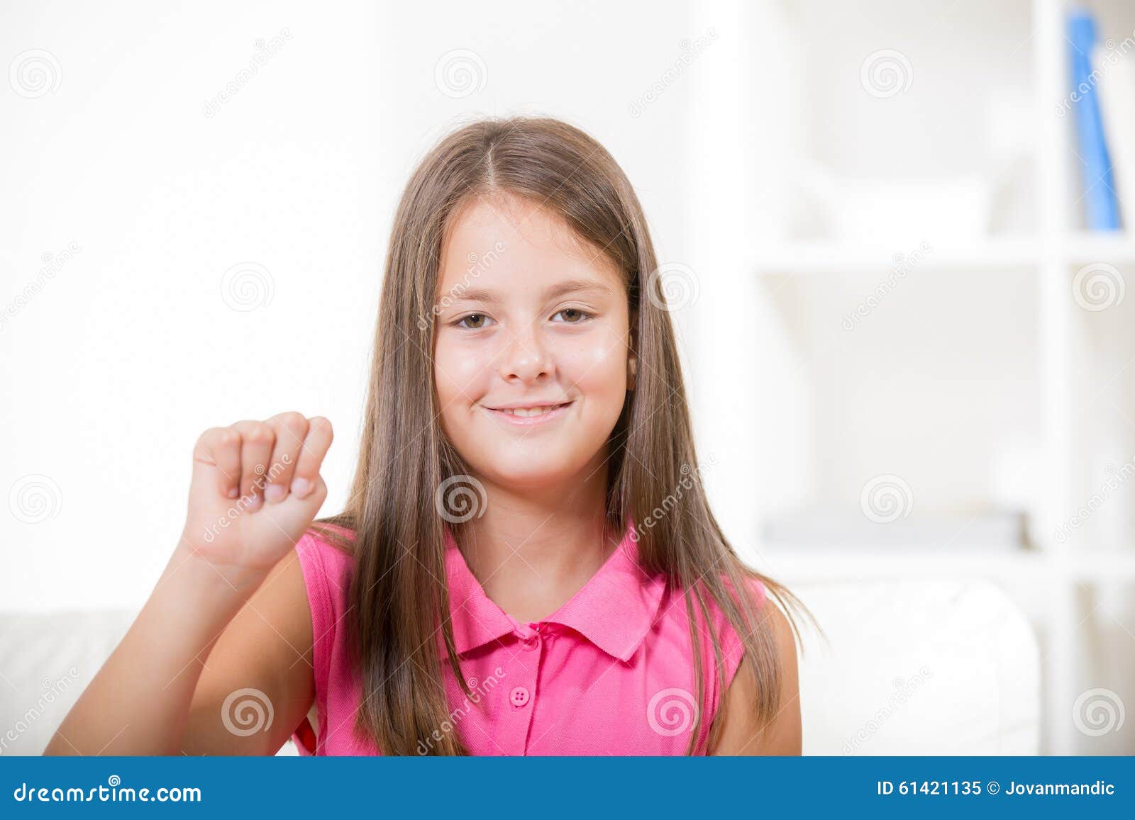 Smiling Deaf Girl Using Sign Language Stock Image - Image of happy ...