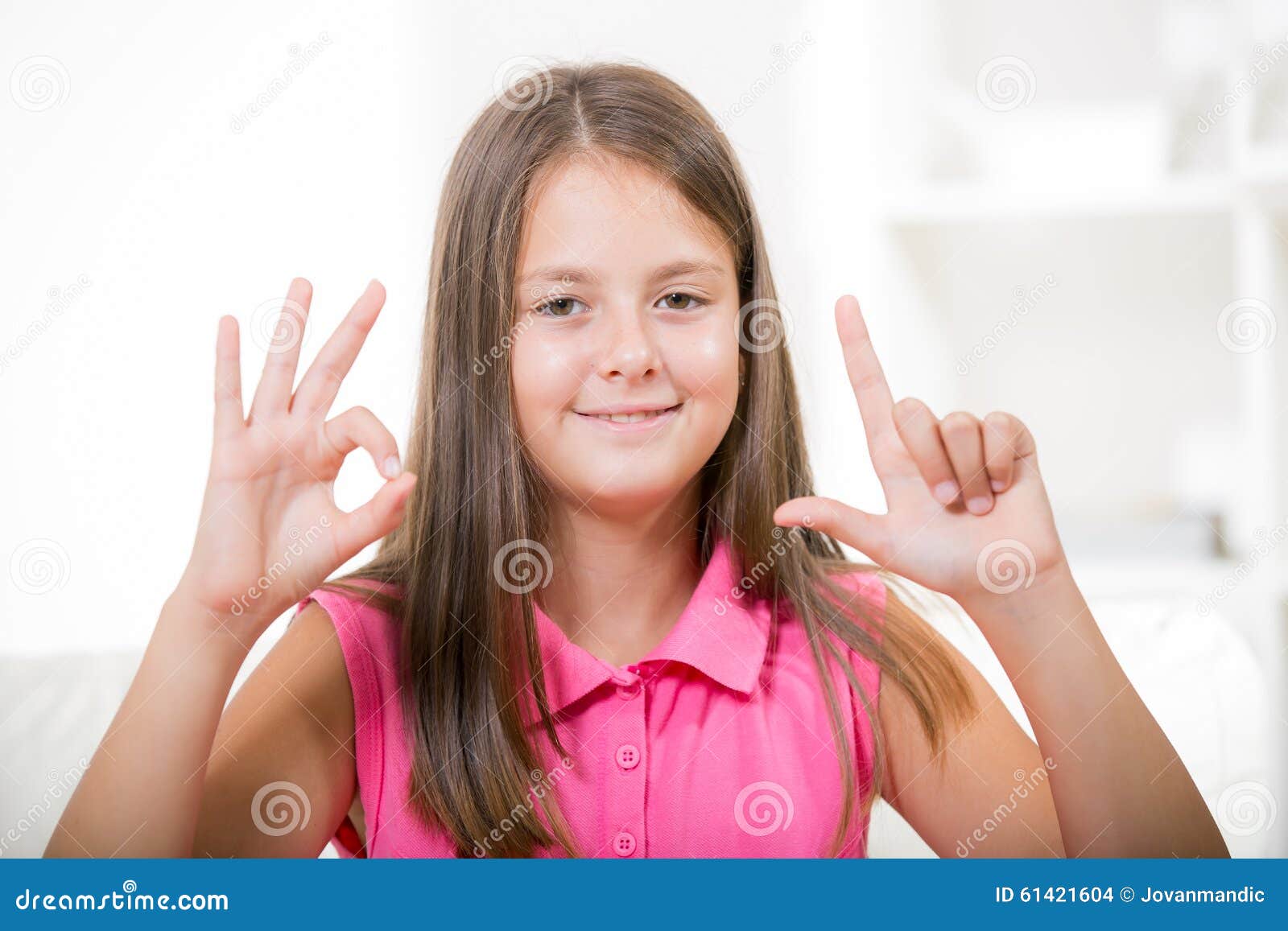 Smiling Deaf Girl Using Sign Language Stock Photo - Image of deafness ...