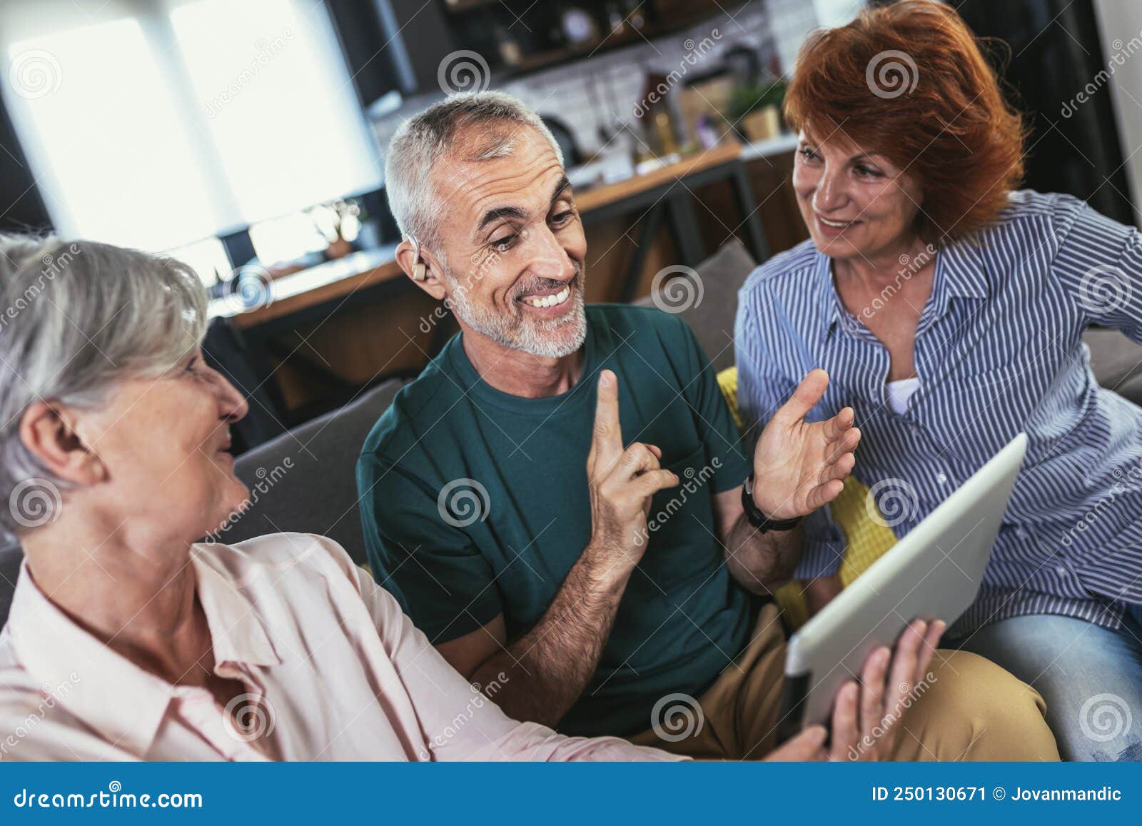 Deaf Man with His Friends Talking Using Sign Language on the Tablets`s ...