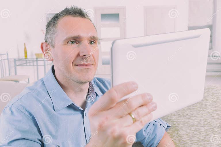 Deaf Man Using Sign Language on the Tablet Stock Image - Image of close ...