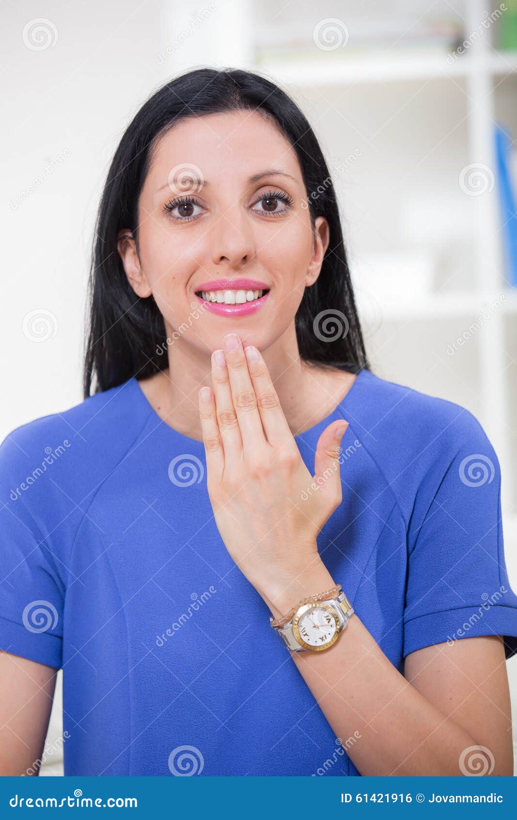 Smiling Deaf Woman Using Sign Language Stock Photo - Image of deafness ...
