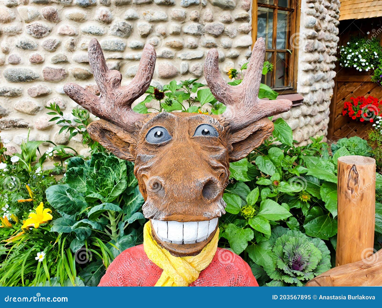 Smiling Deer Face Sculpture. Portrait, Front View Stock Image - Image ...