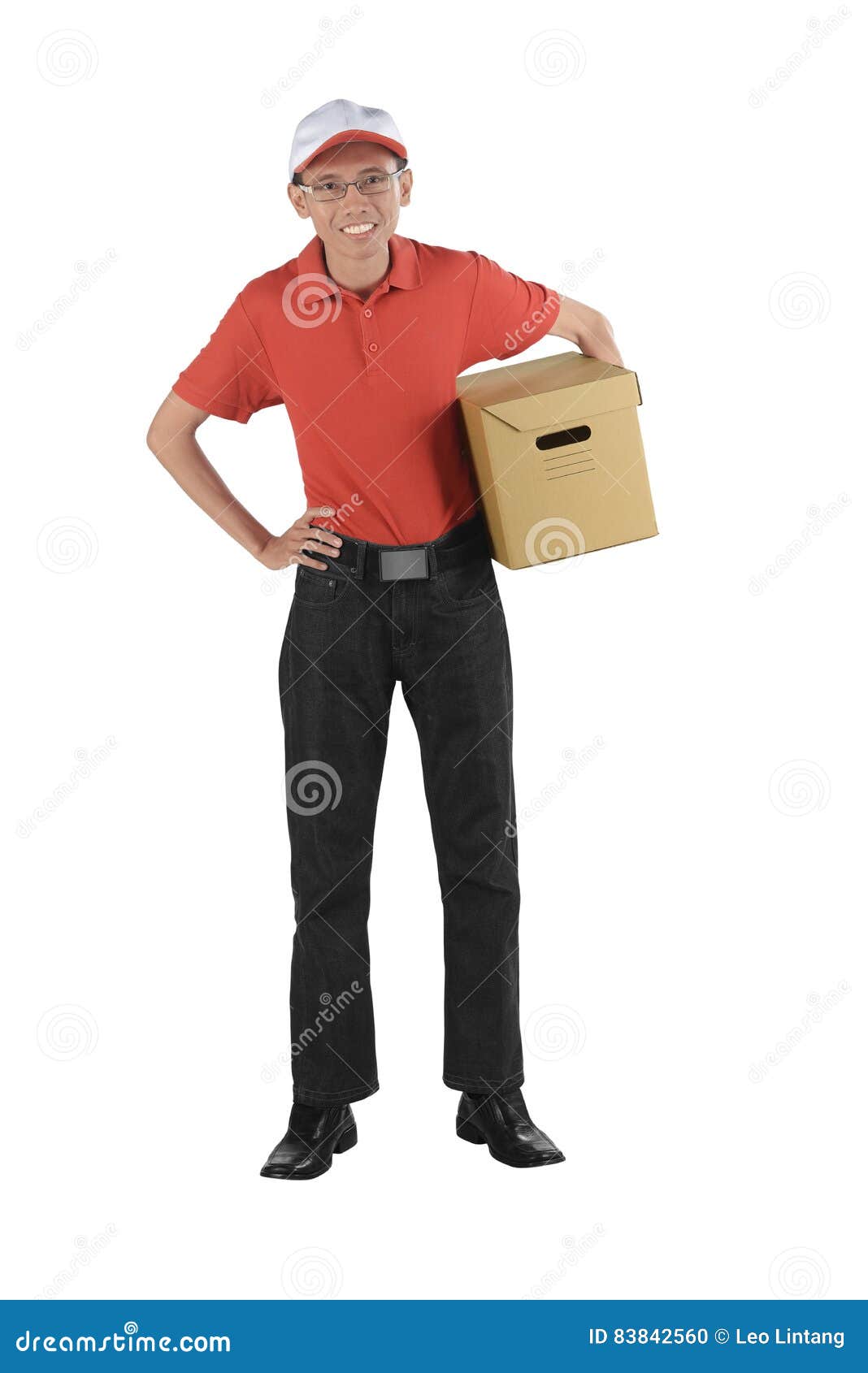 Smiling Delivery Asian Man Holding a Package Stock Photo - Image of ...