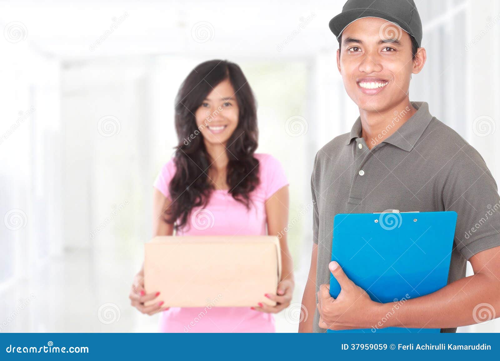 Smiling Delivery Guy Sending Package Stock Image - Image of send ...