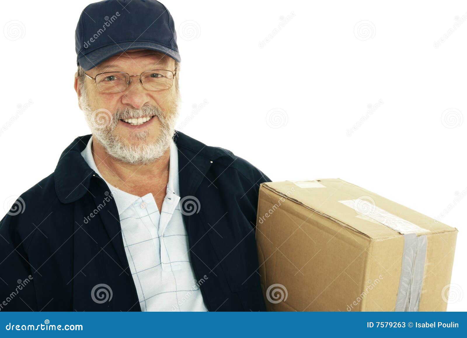 Smiling delivery man stock image. Image of package, navy - 7579263