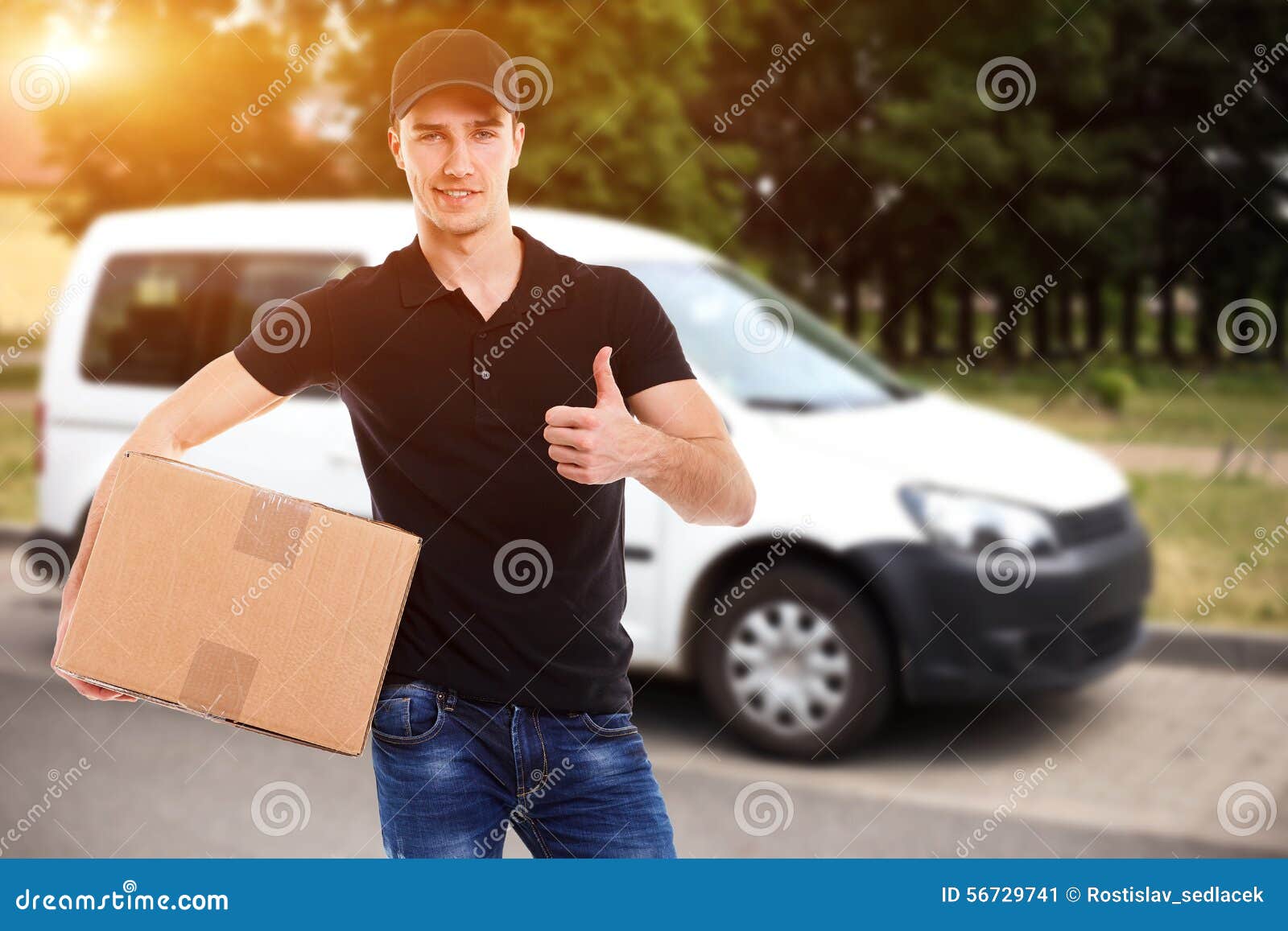 Smiling delivery man stock image. Image of moving, happy - 56729741