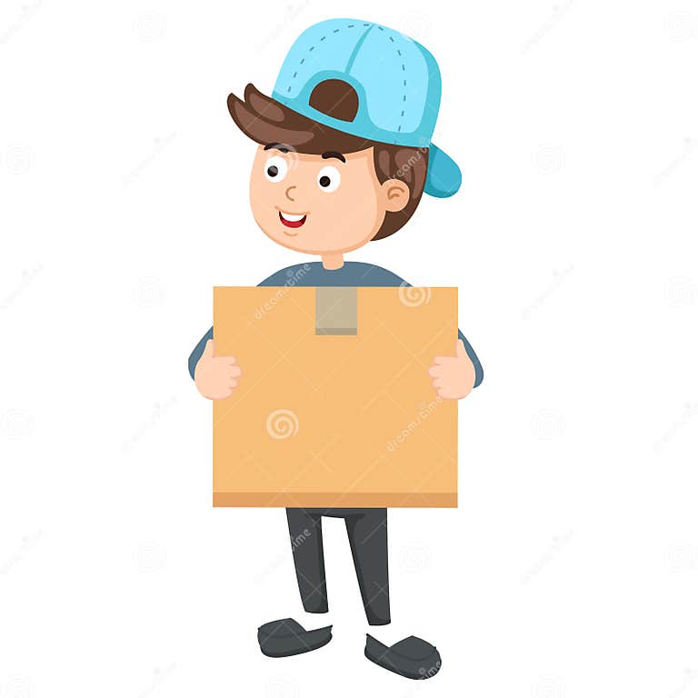Smiling Delivery Man Holding a Package Box Stock Vector - Illustration ...
