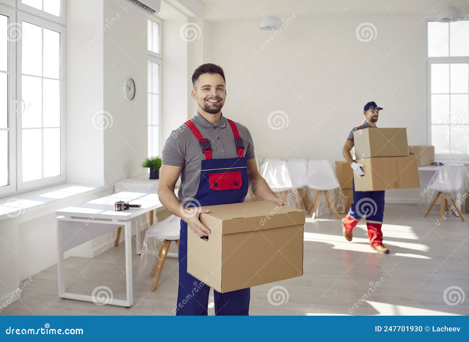 Smiling Movers Load Packages Working for Delivery Company Stock Photo ...