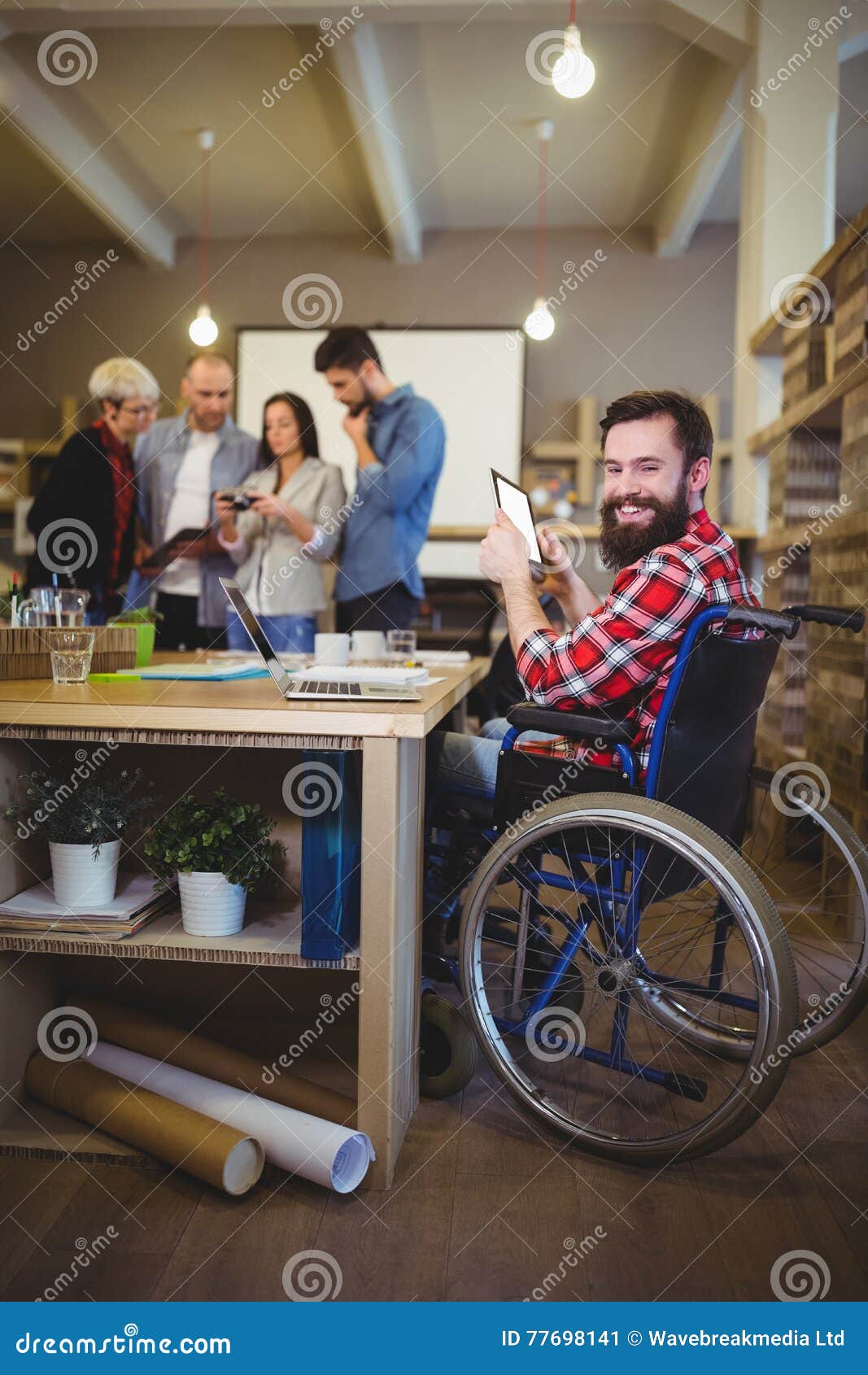 Smiling Disabled Businessman Using Digital Tablet Stock Image - Image ...