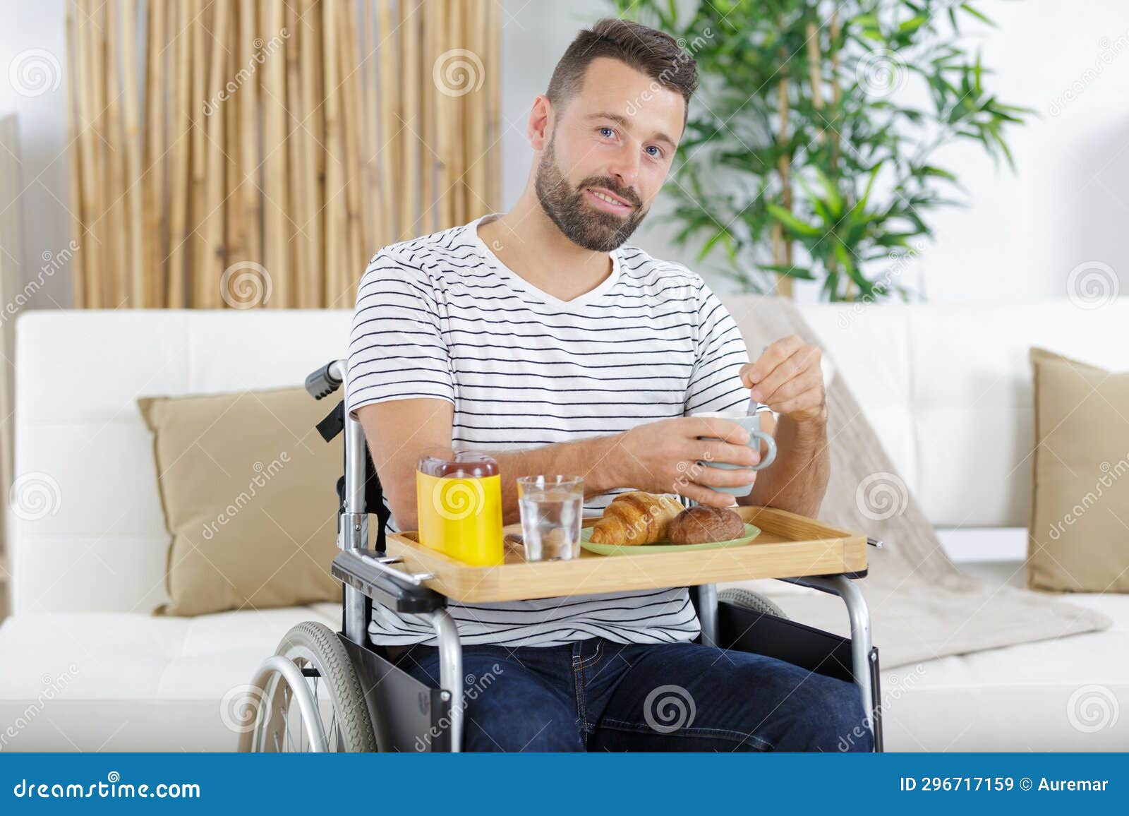 Smiling Disabled Having Breakfast Stock Image - Image of adult, morning ...