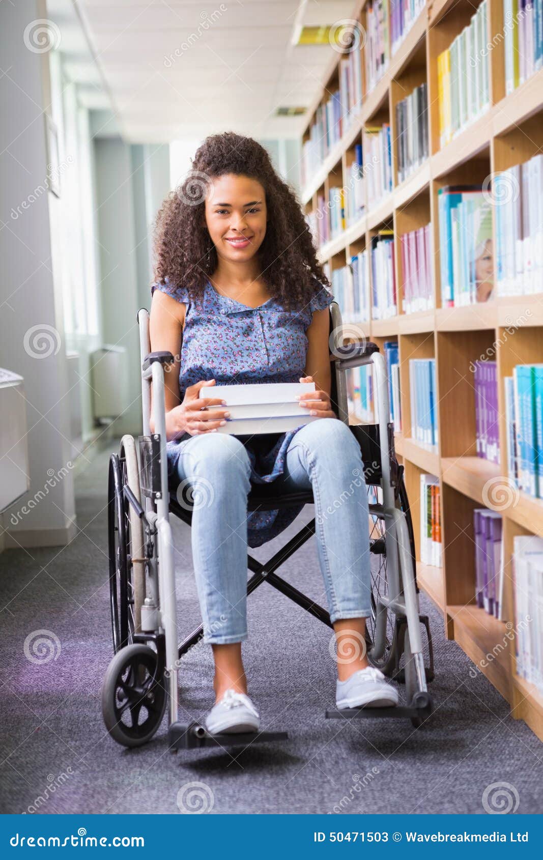 Smiling Disabled Student in Library Stock Image - Image of school ...