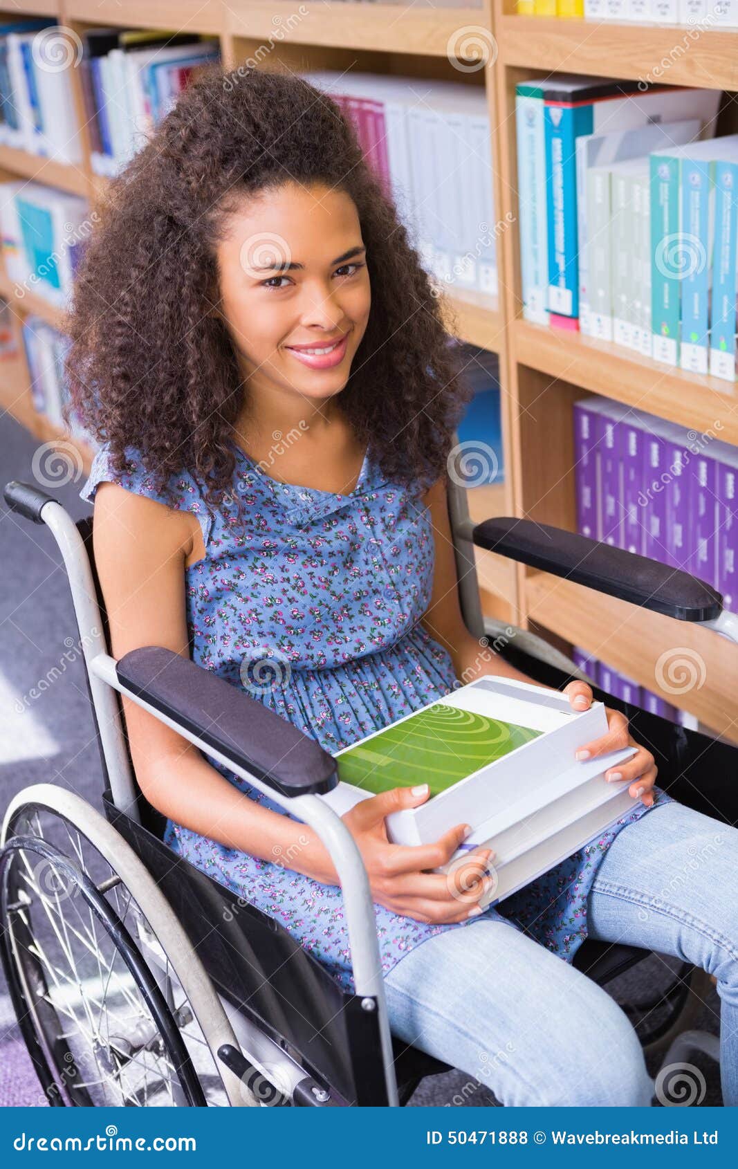 Smiling Disabled Student in Library Stock Photo - Image of young ...