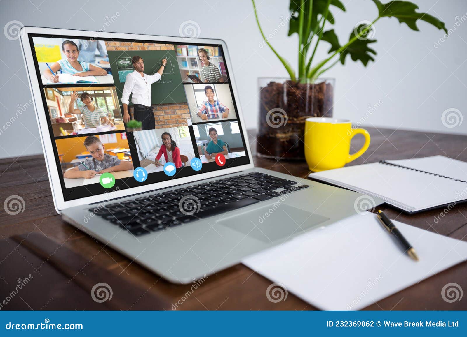 Smiling Diverse Elementary School Pupils during Class on Laptop Screen ...
