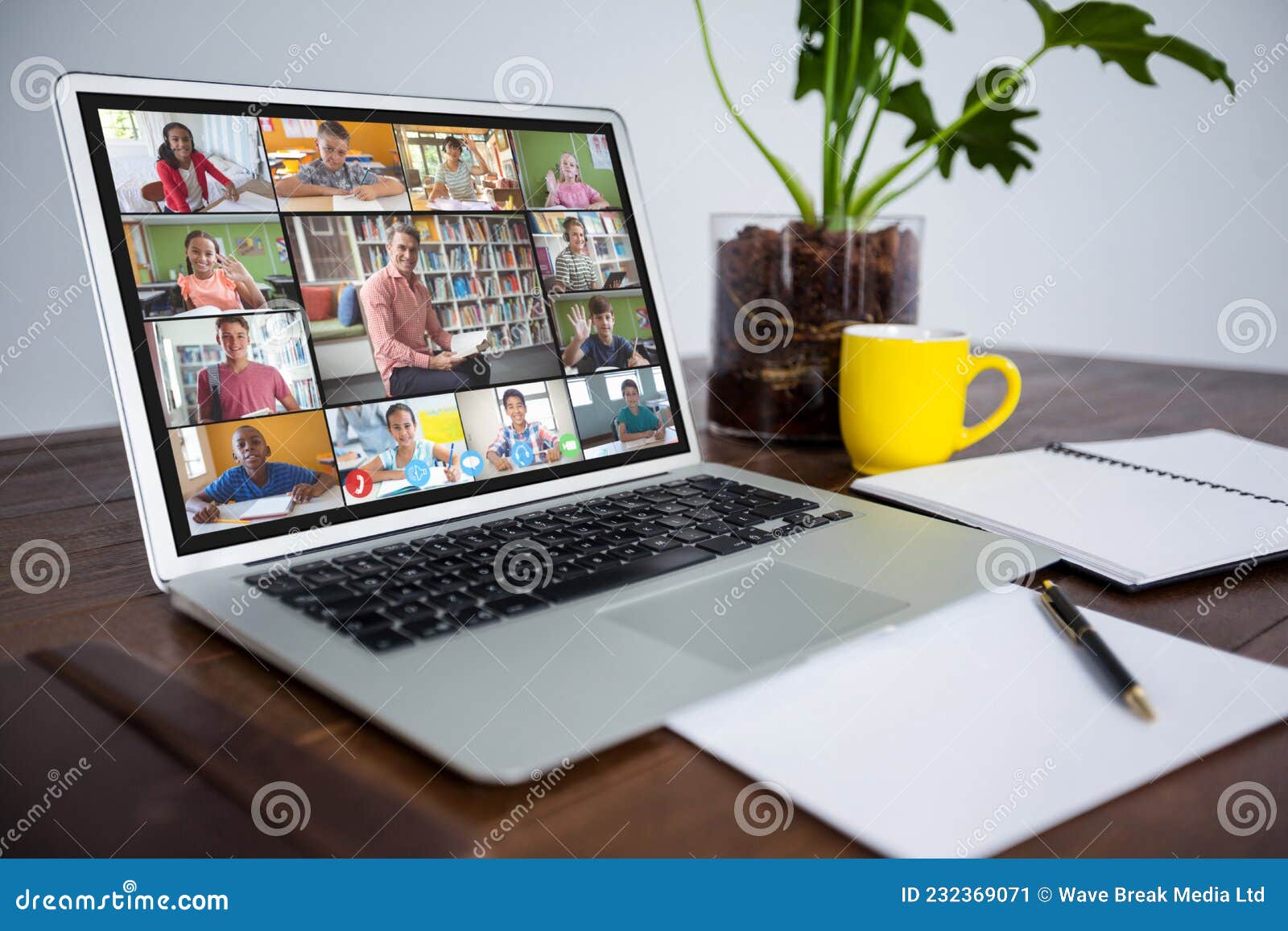 Smiling Diverse Elementary School Pupils during Class on Laptop Screen ...