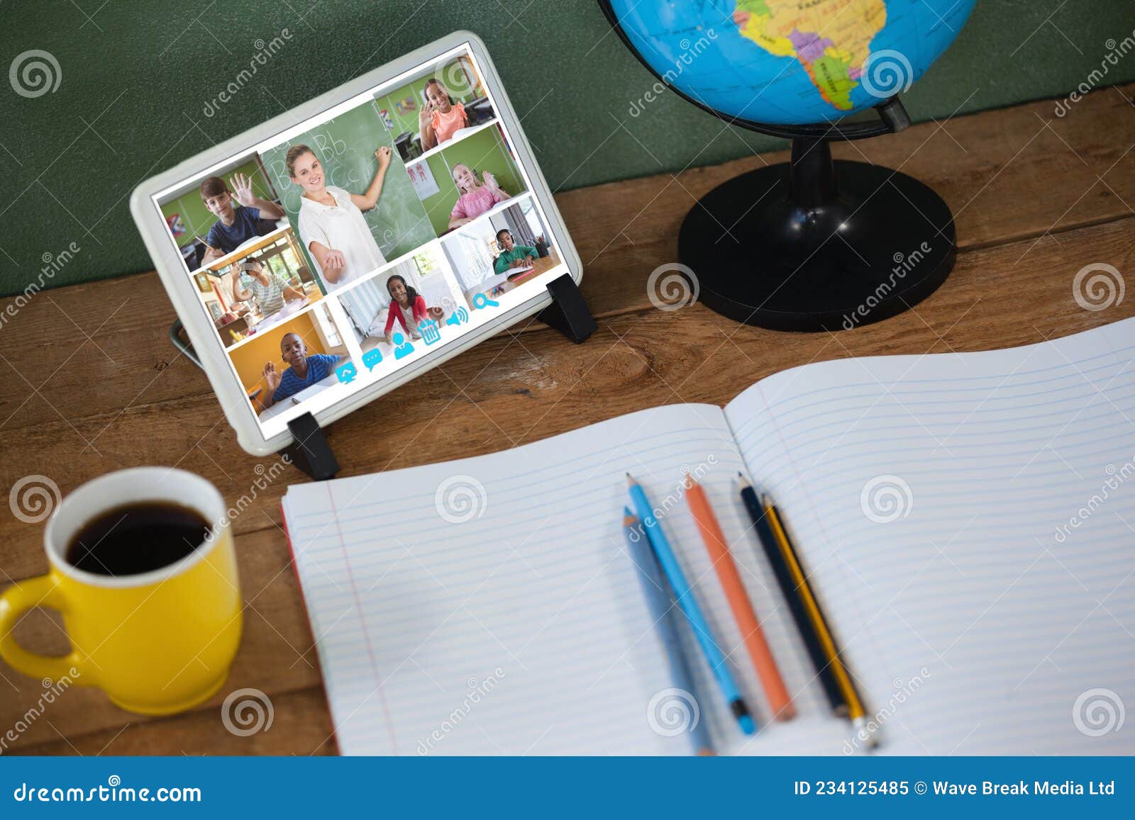 Smiling Diverse Elementary School Pupils during Class on Tablet Screen ...