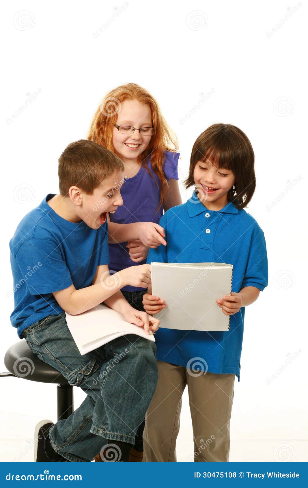 Smiling Diverse Kids Reading Stock Photo - Image of entertainment ...