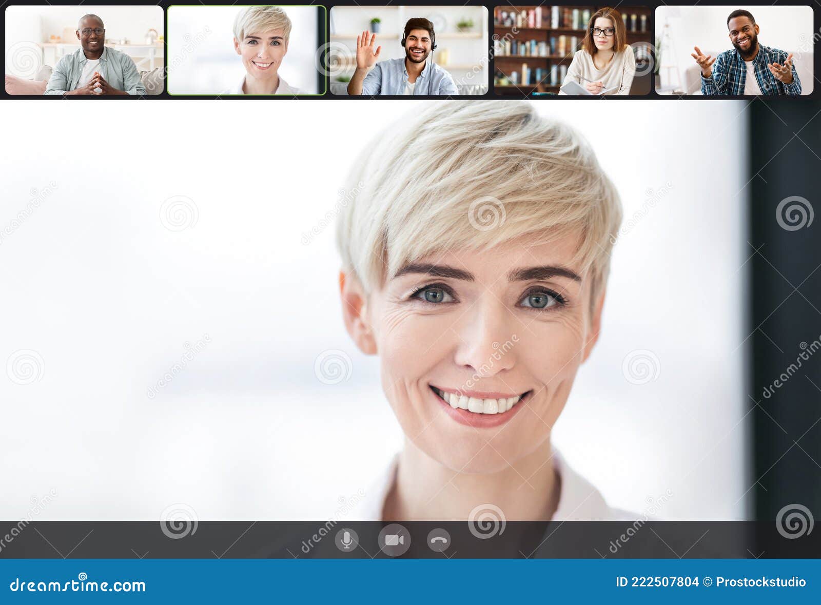 Smiling Diverse People Talking Making Online Videochat, Screen ...