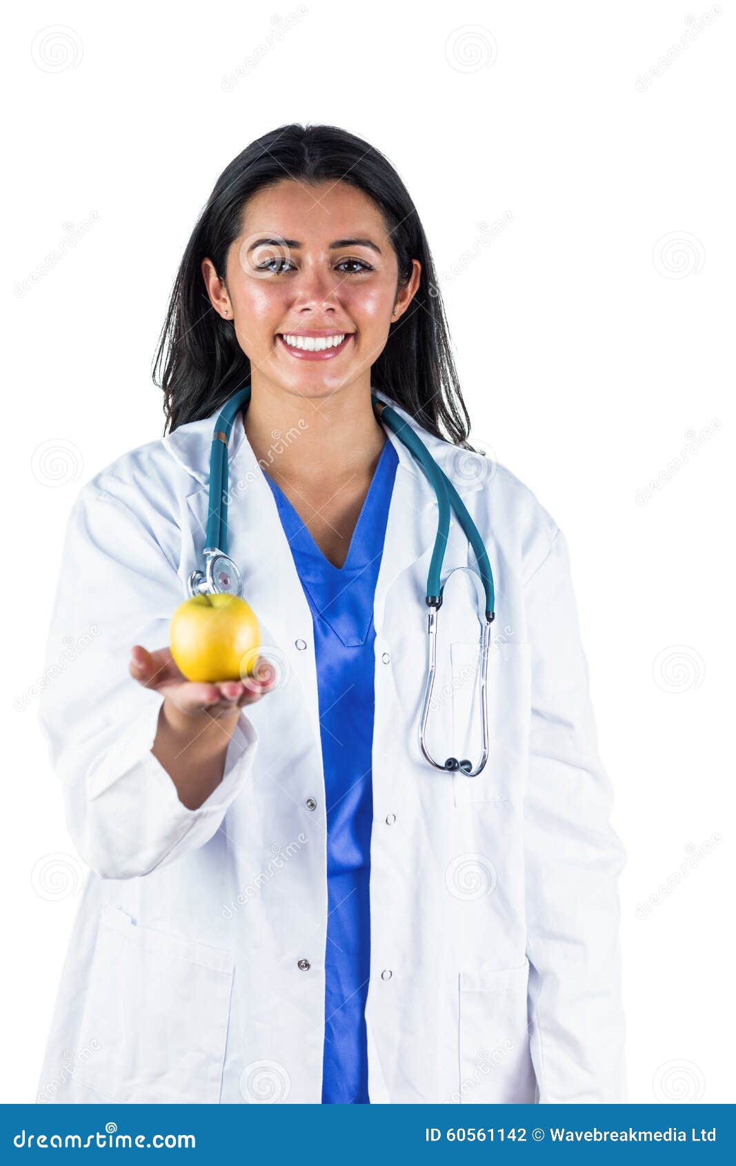 Smiling Doctor with an Apple in Her Hand Stock Photo - Image of hair ...