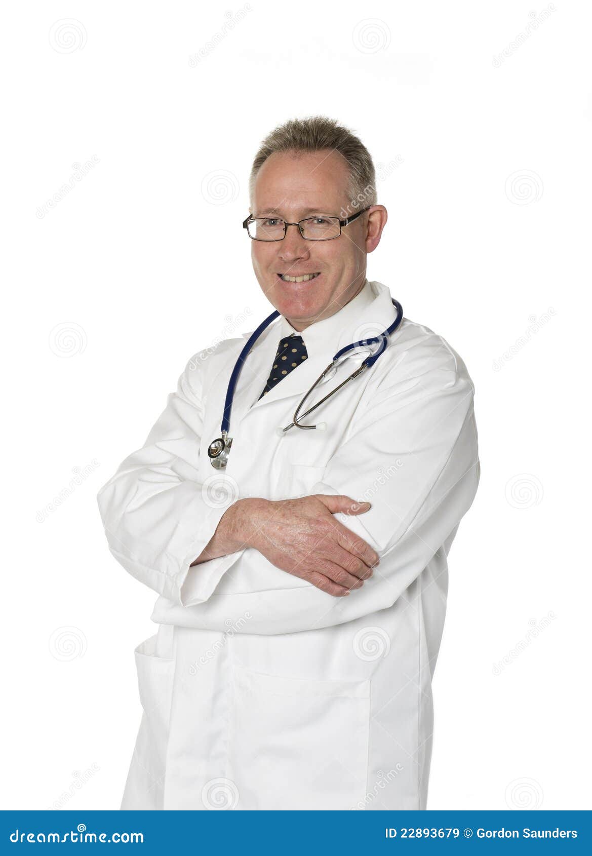 Smiling Doctor Arms Crossed on White Stock Image - Image of expert ...