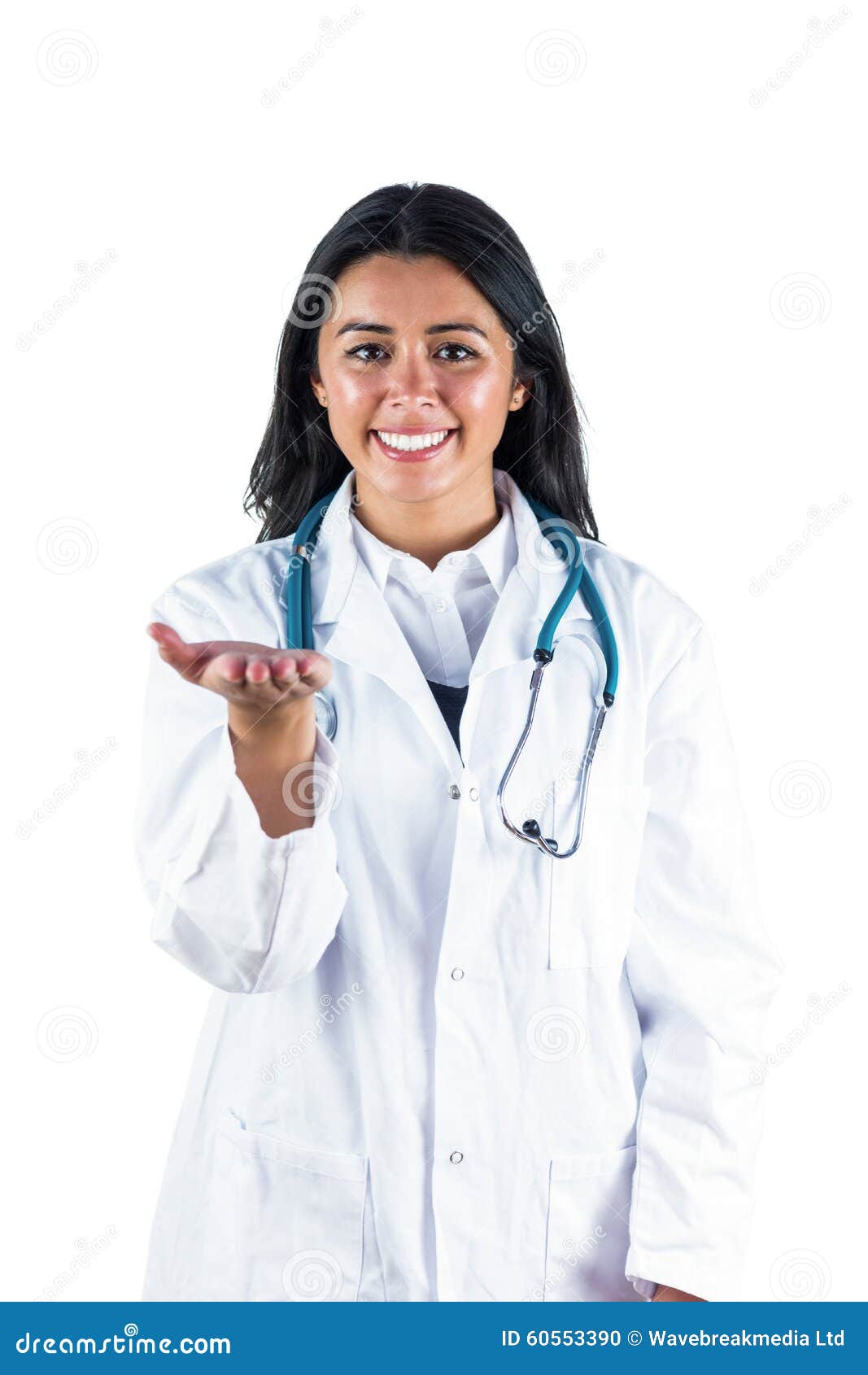 Smiling Doctor Holding Her Hand Out Stock Photo - Image of looking ...