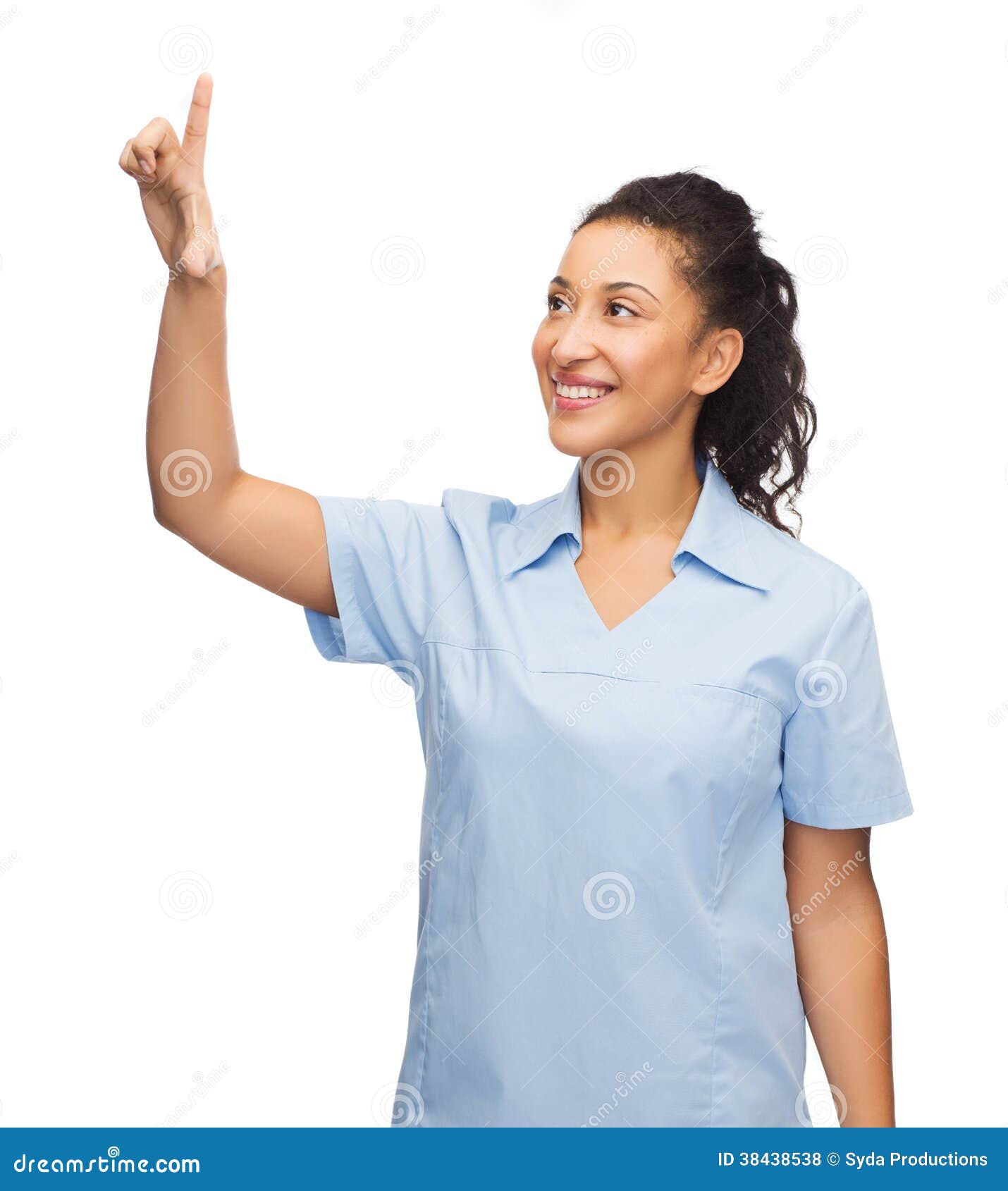Smiling Doctor or Nurse Pointing To Something Stock Photo - Image of ...