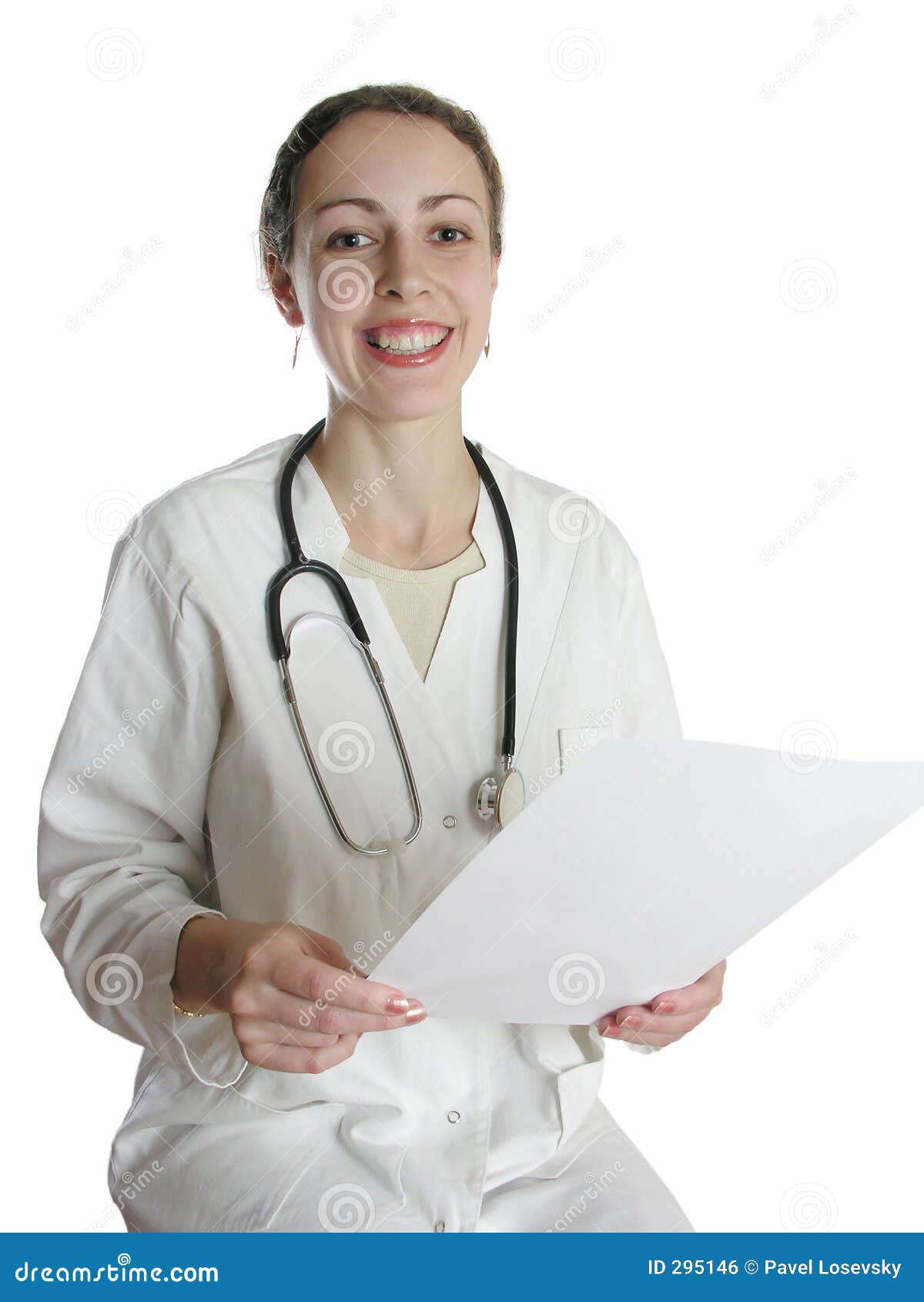 Smiling doctor with paper stock photo. Image of examine - 295146