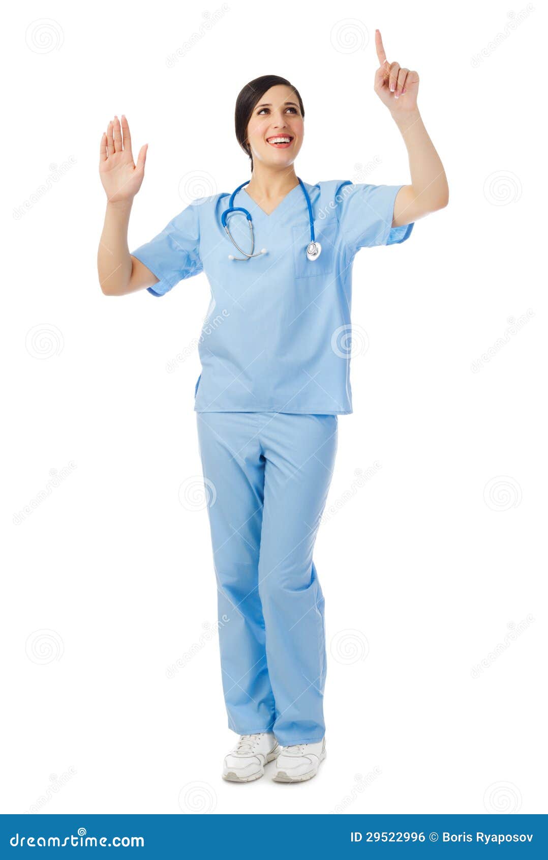 Smiling Doctor with the Raised Hands Stock Photo - Image of cheerful ...