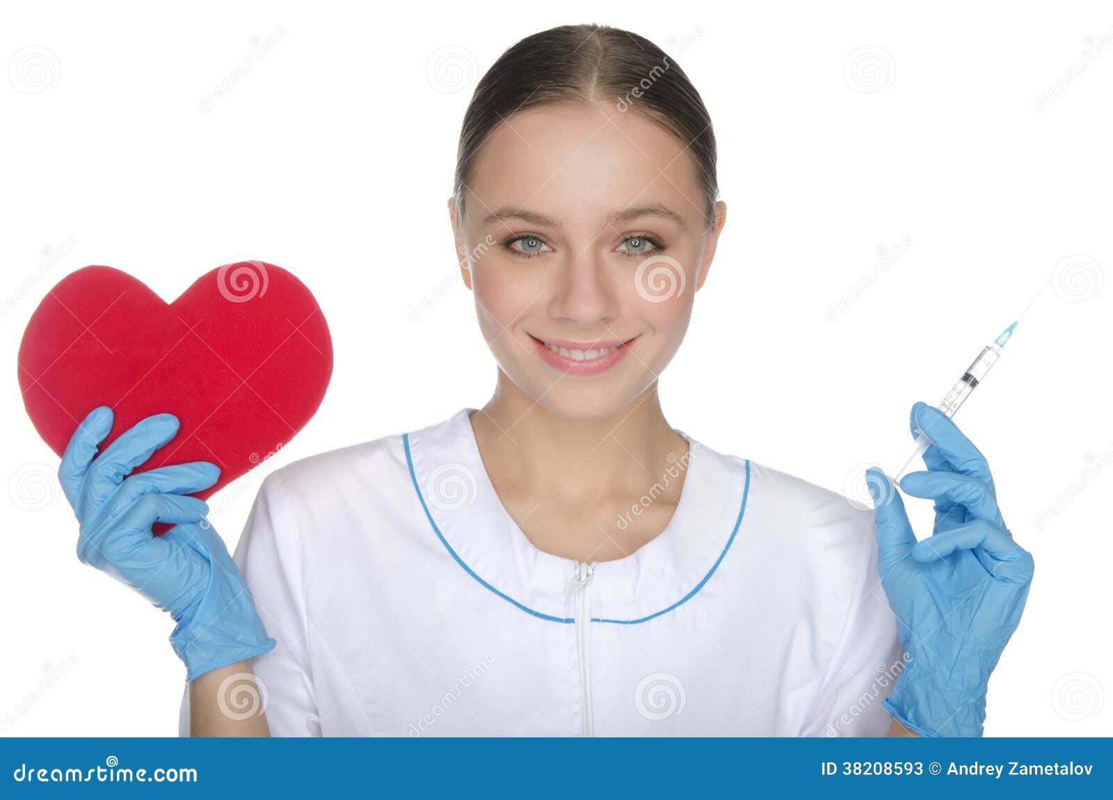 Smiling Doctor Shows a Heart Symbol and Syringe Stock Image - Image of ...
