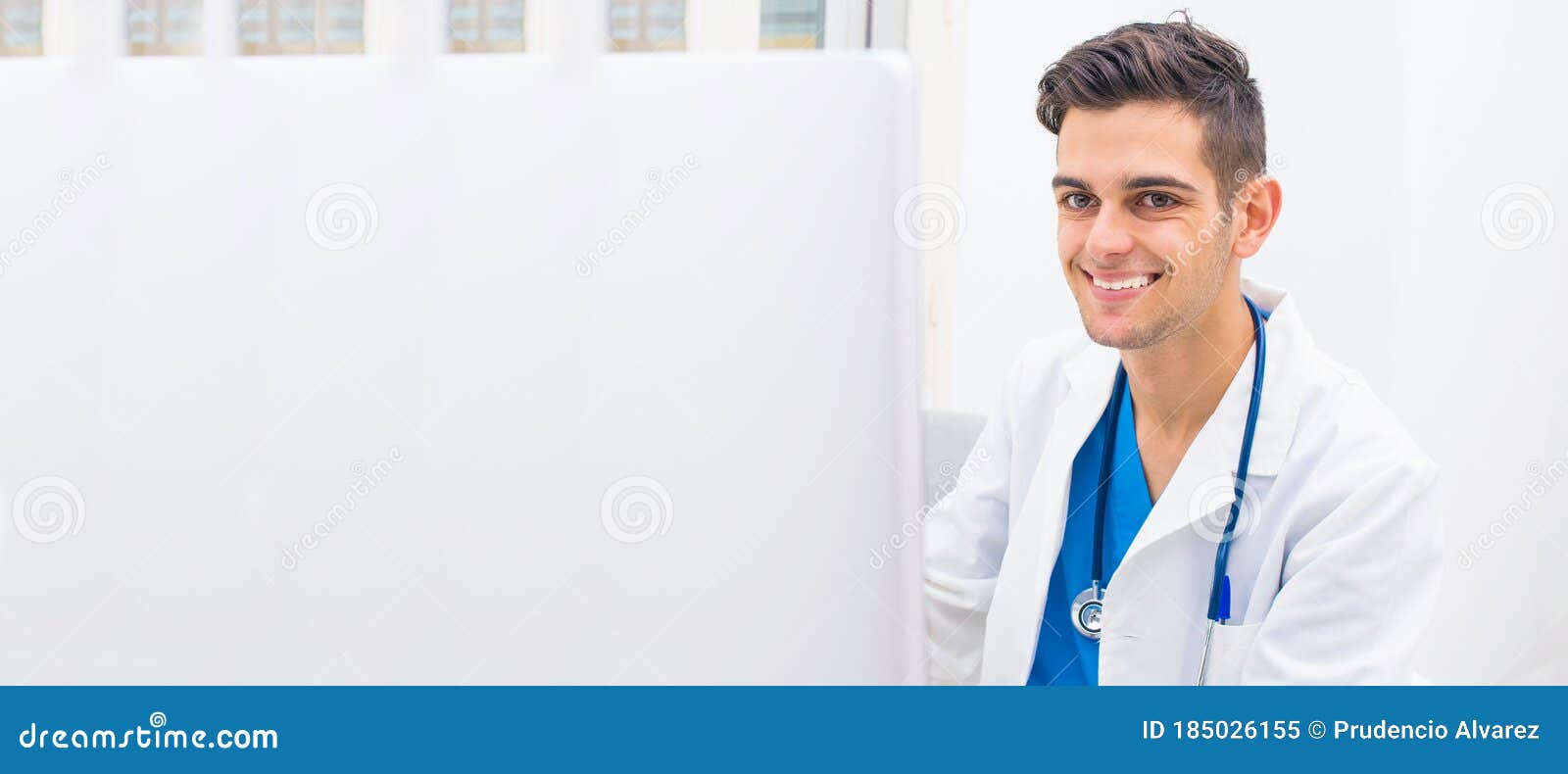 Smiling Doctor Working with Computer Stock Image - Image of cancer ...