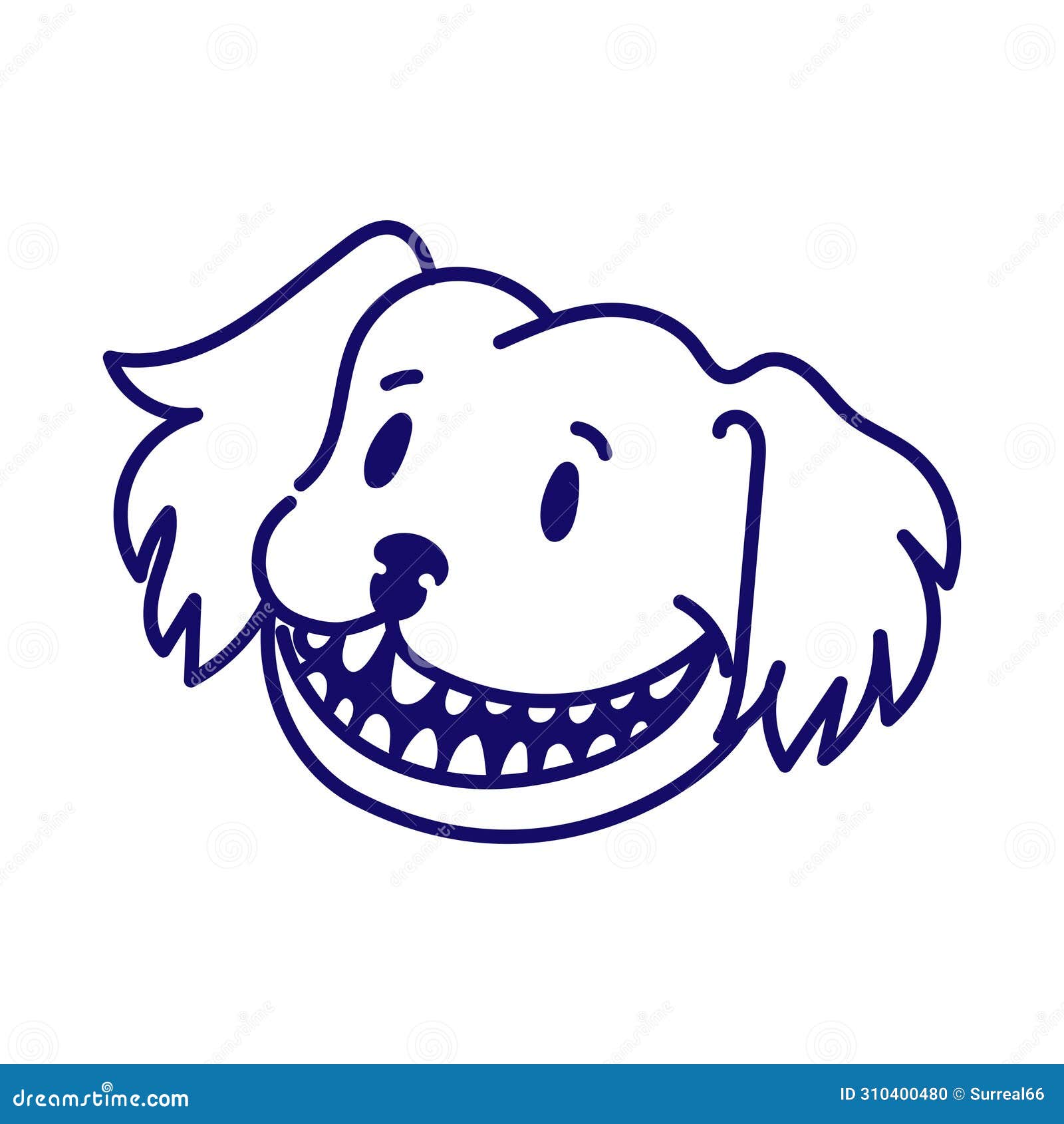 Smiling Dog Face Line Drawing Isolated on White Background Stock Vector ...