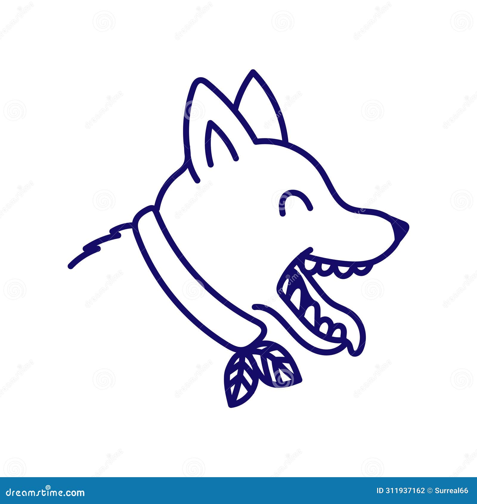 Smiling Dog Face Side View Line Drawing Isolated on White Background ...