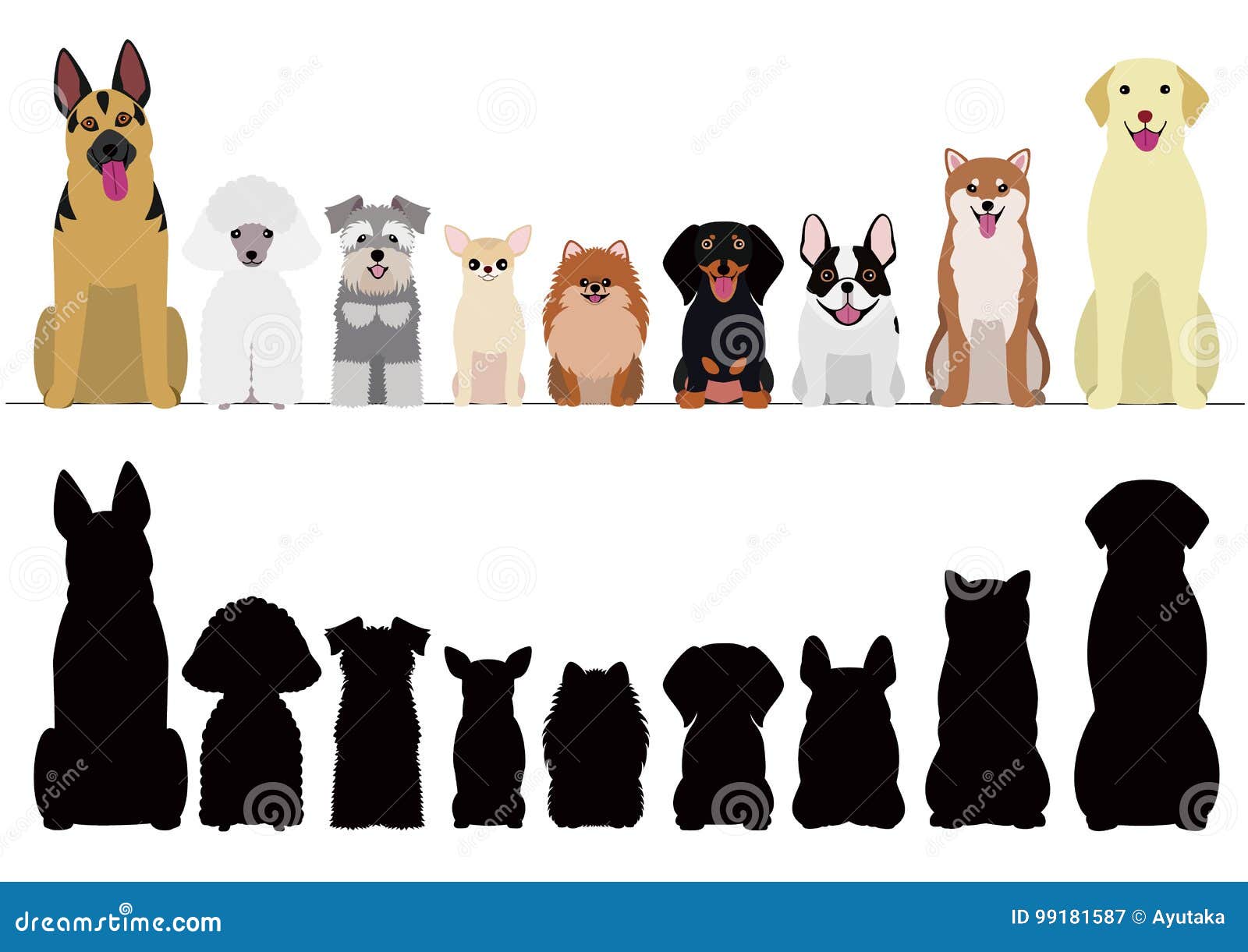 Smiling Dogs Border Set Cartoon Vector | CartoonDealer.com #99181587