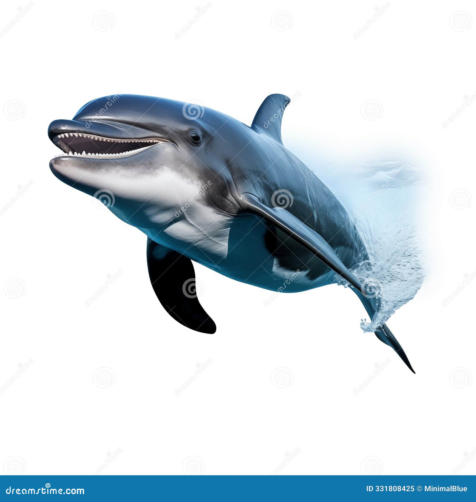 Smiling Dolphin Jumping Out of Water with Splash on White Background ...