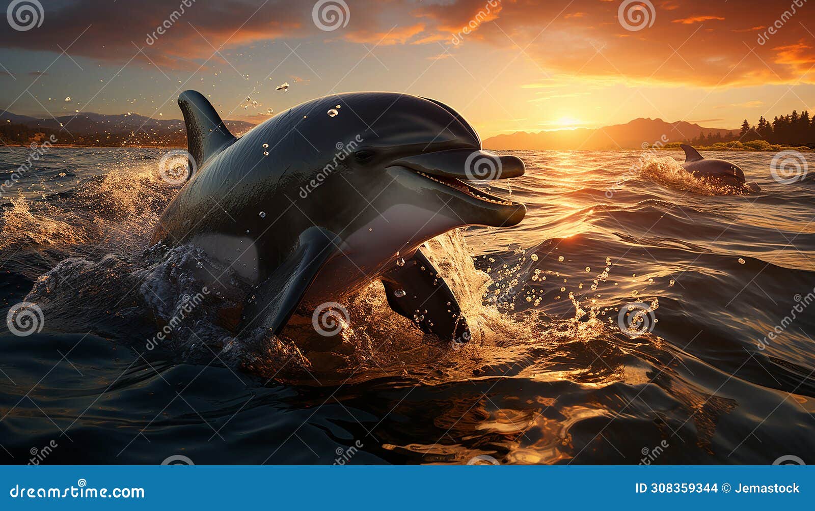 Smiling Dolphin Jumping in Sunset, Playful and Cheerful Underwater ...